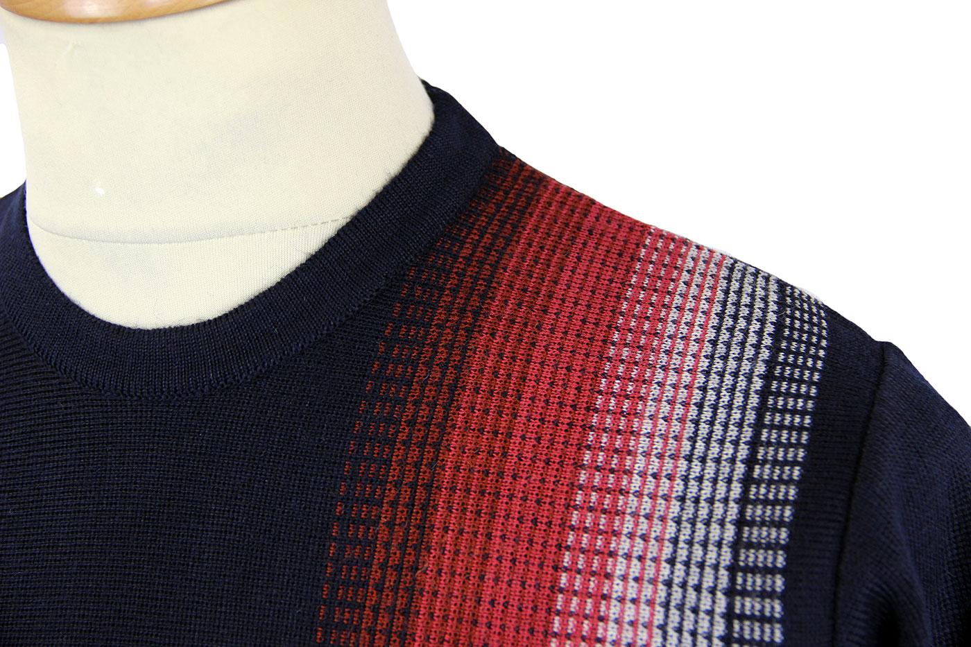 GABICCI VINTAGE Retro 60s Mod Textured Stripe Knit Jumper Navy