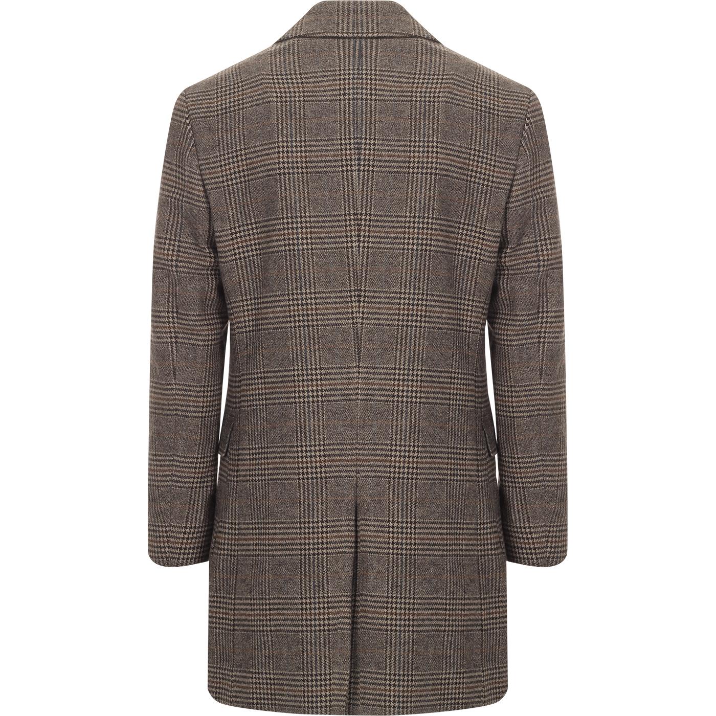 GIBSON LONDON Mod Double Breasted Fawn Check Overcoat