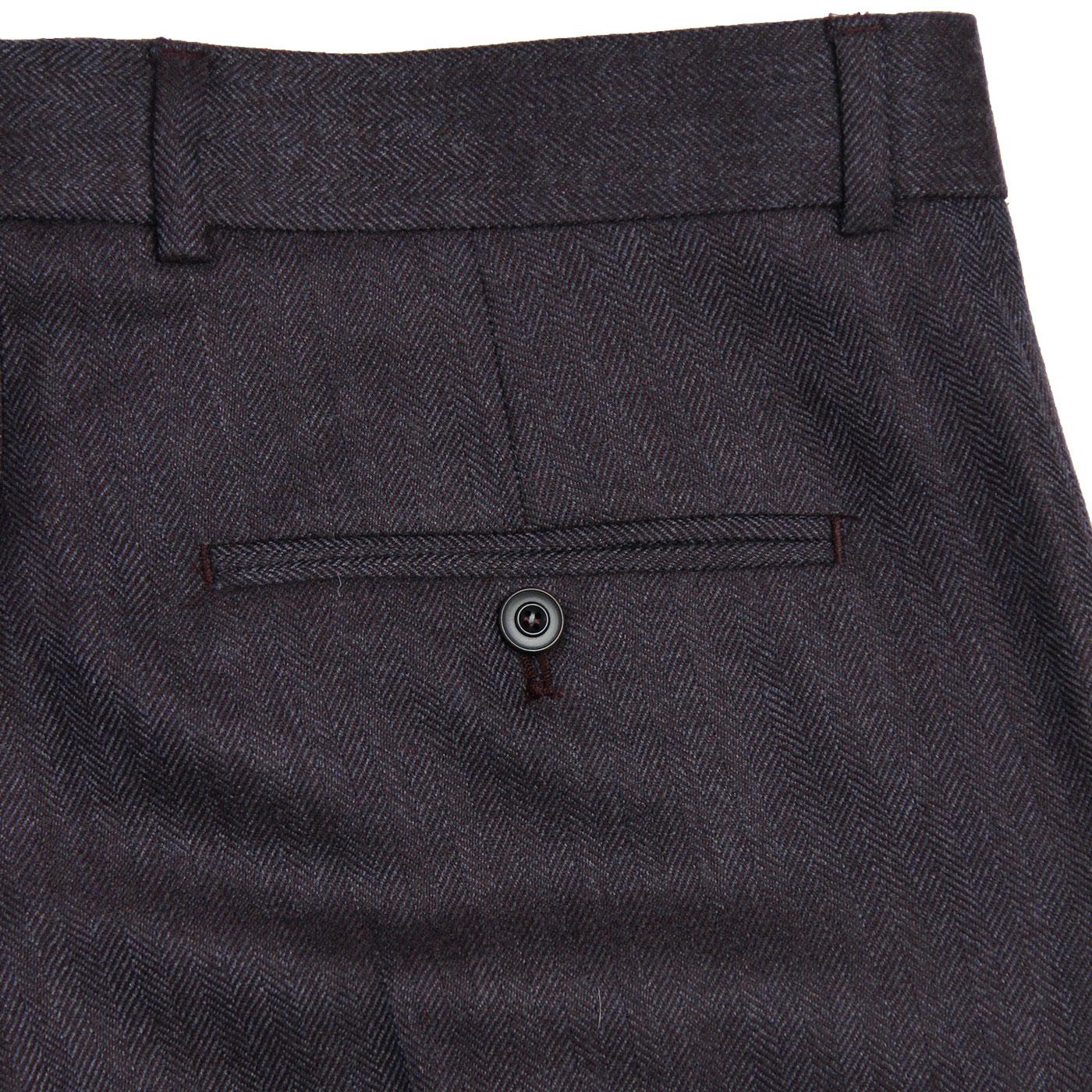 GIBSON LONDON Radisson Herringbone Tonic Trousers Berry