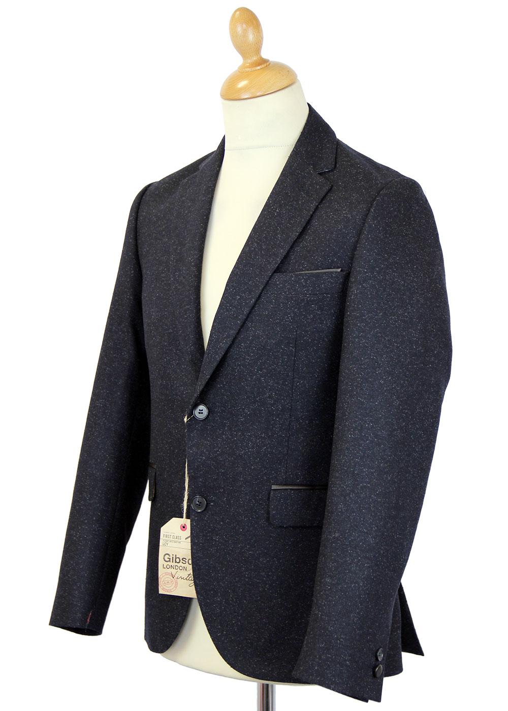 GIBSON LONDON Retro 60s Mod Navy 2 Button Donegal Suit Jacket