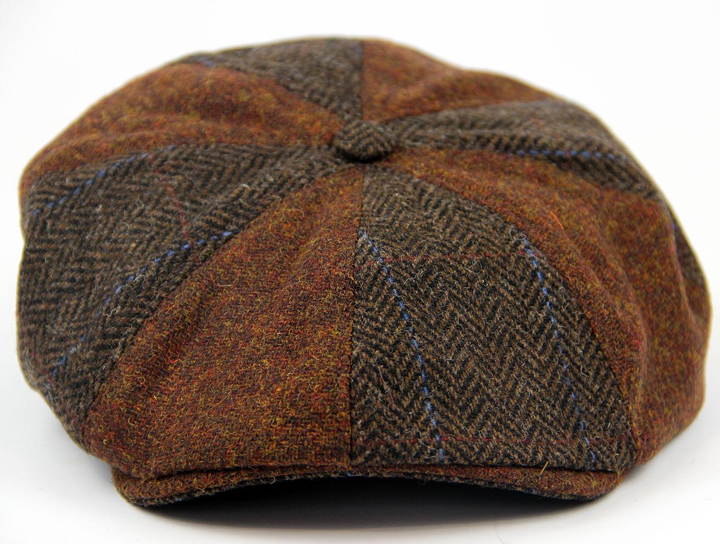 GIBSON LONDON York Retro 60s Mod Herringbone Gatsby Cap in Brown