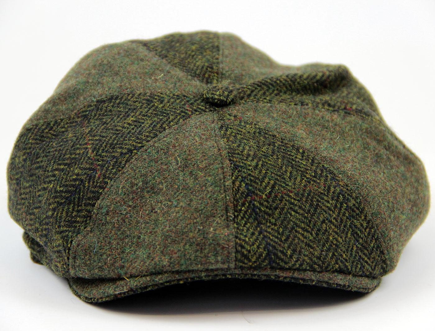 GIBSON LONDON York Retro 60s Mod Herringbone Gatsby Cap in Olive