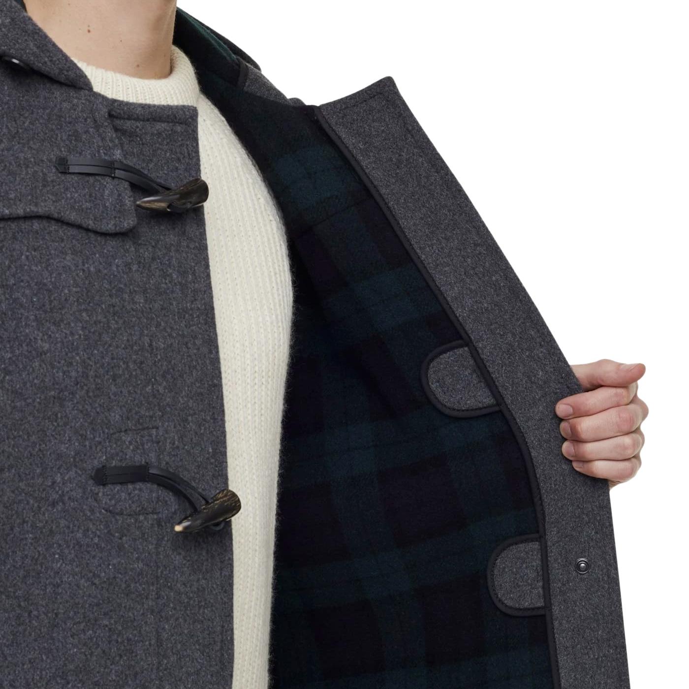 GLOVERALL Made in England Check Back Duffle Coat in Grey