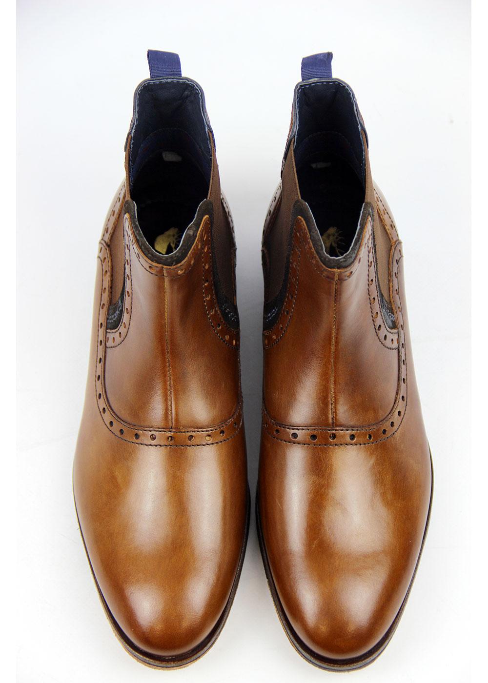 GOODWIN SMITH Baldwin Retro Mod Brogue Chelsea Boots in Tan