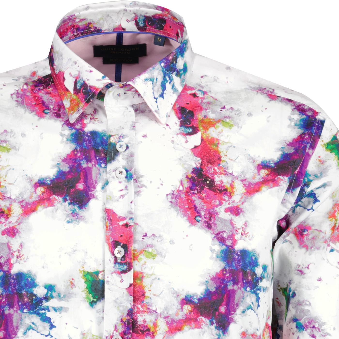 Guide London Brush Watercolour Effect L/S Cotton Shirt in White