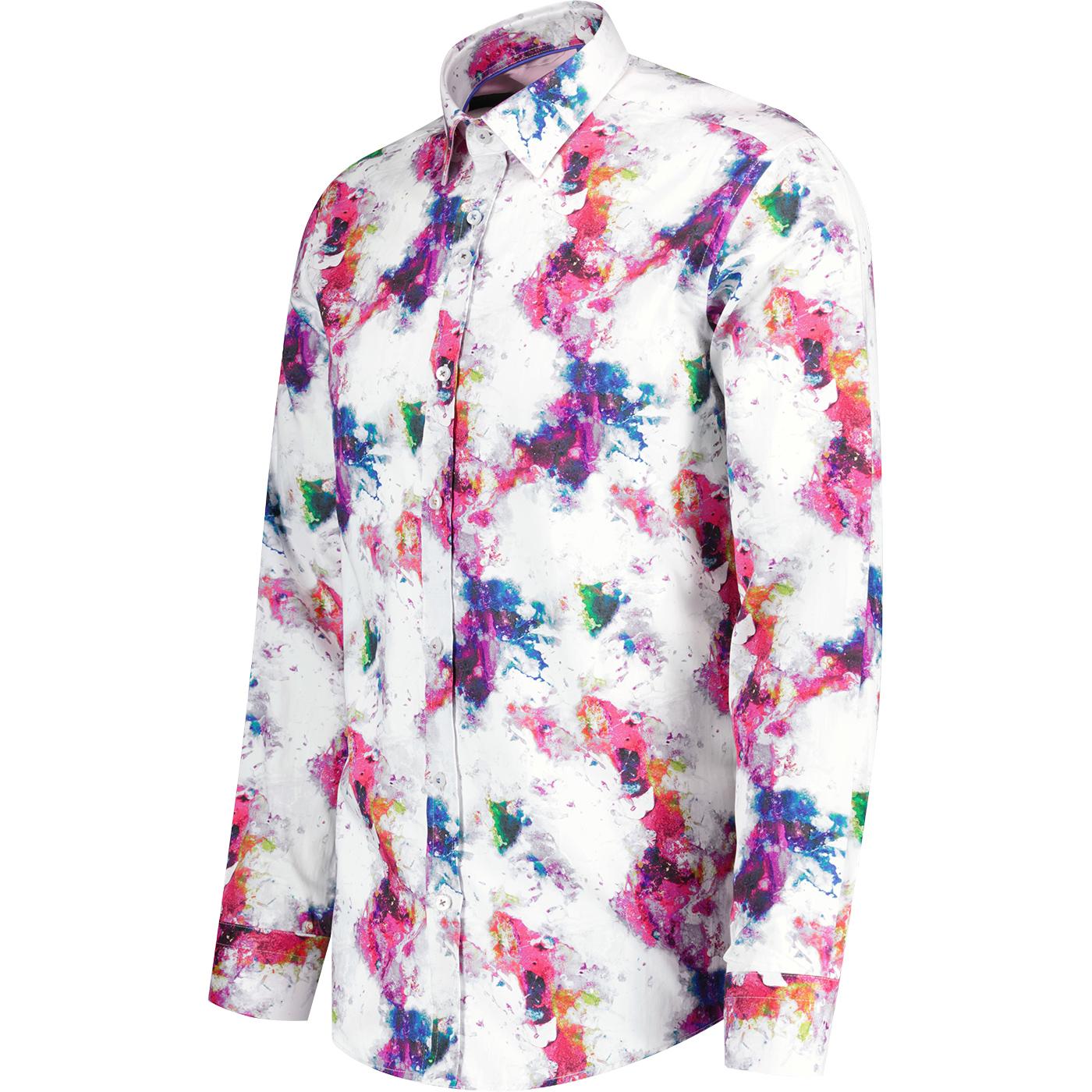 Guide London Brush Watercolour Effect L/S Cotton Shirt in White