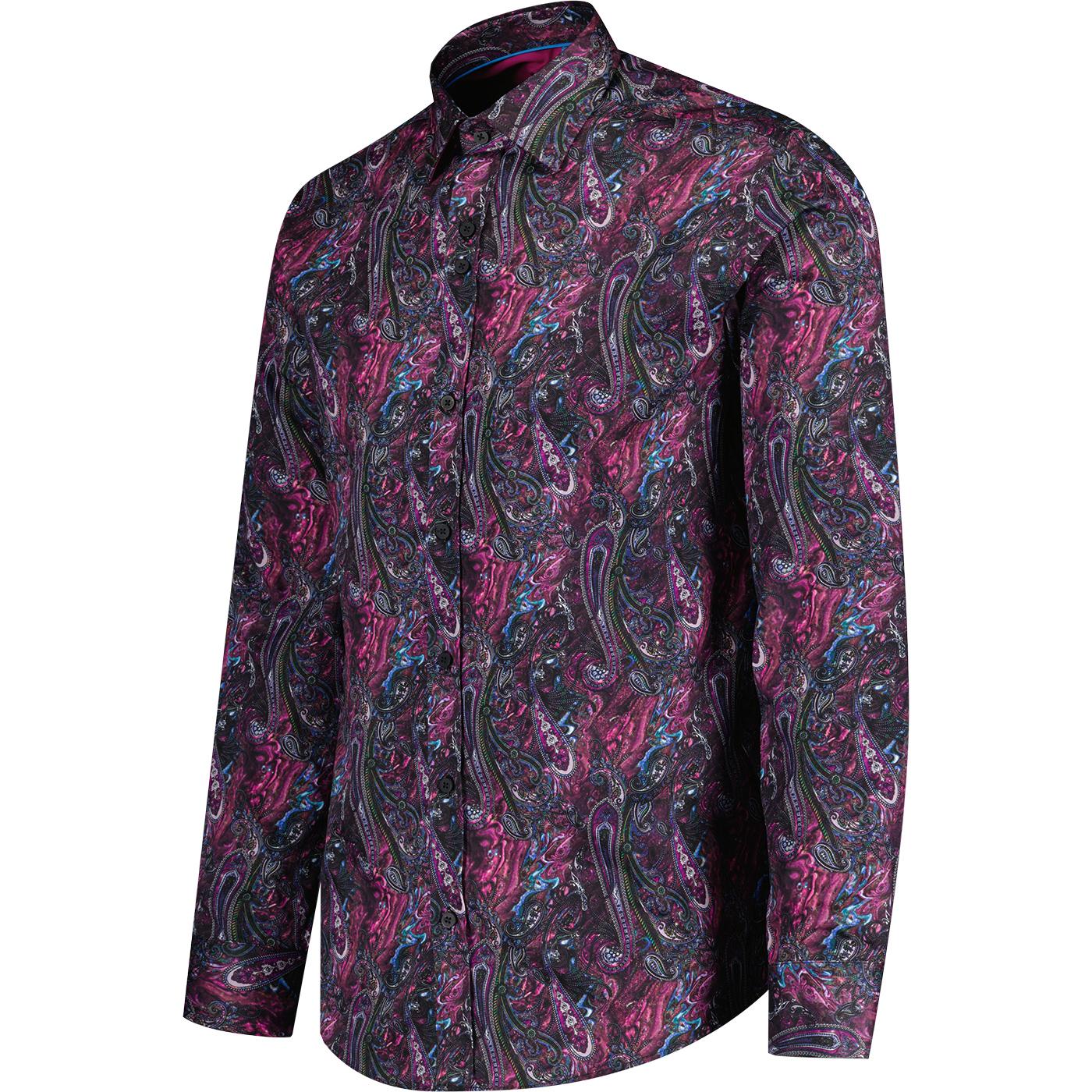 Guide London Psychedelic Paisley Print L/S Shirt in Purple Black