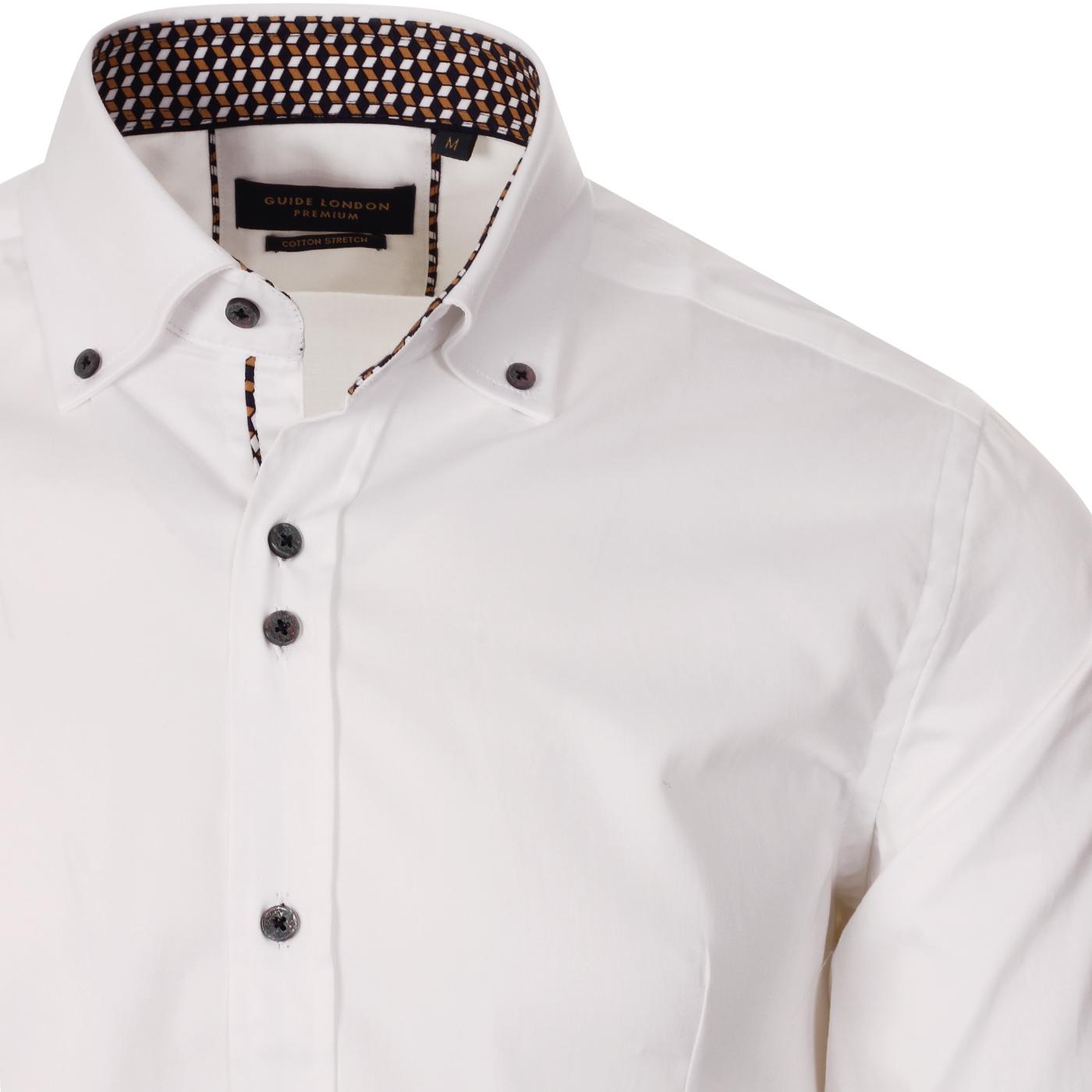 GUIDE LONDON Smart Button Down Shirt with Geo Trim White