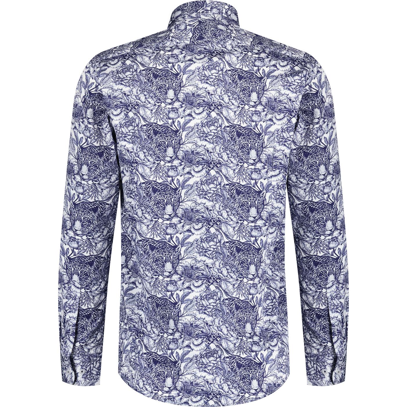 Guide London Leopard Print Monotone L/S Shirt in White Navy