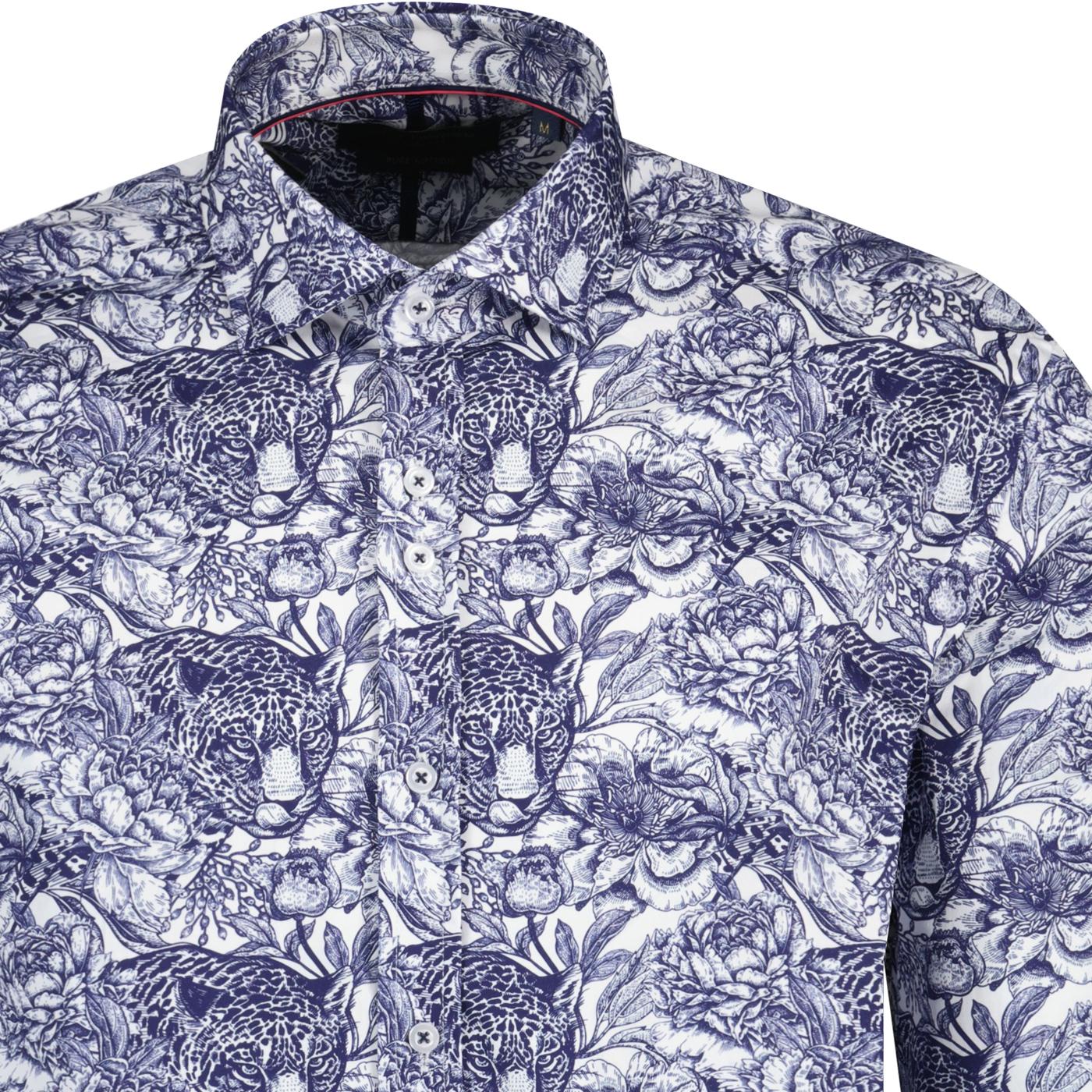 Guide London Leopard Print Monotone L/S Shirt in White Navy