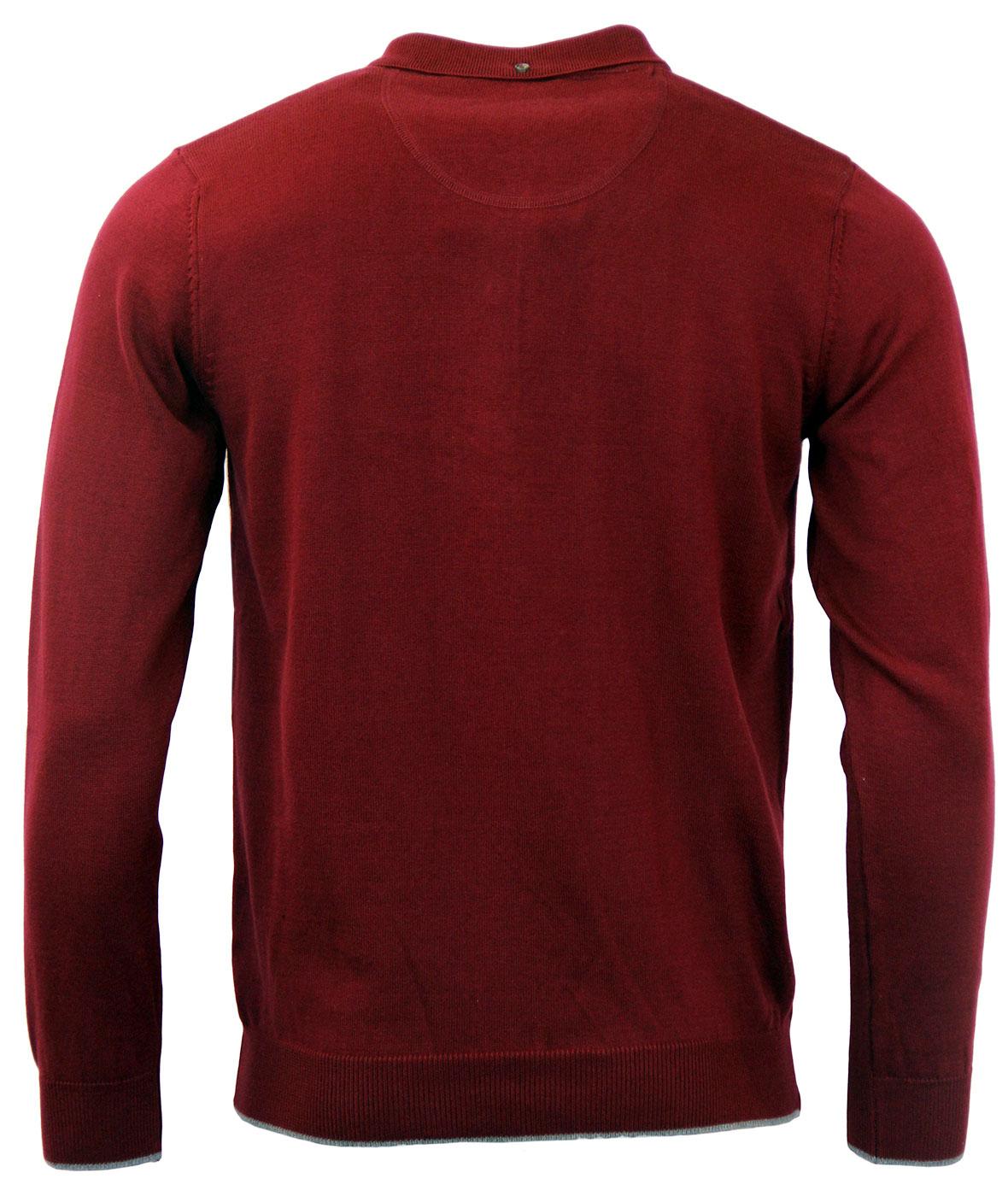 GUIDE LONDON Retro Mod Button Down Knitted Polo in Dark Red