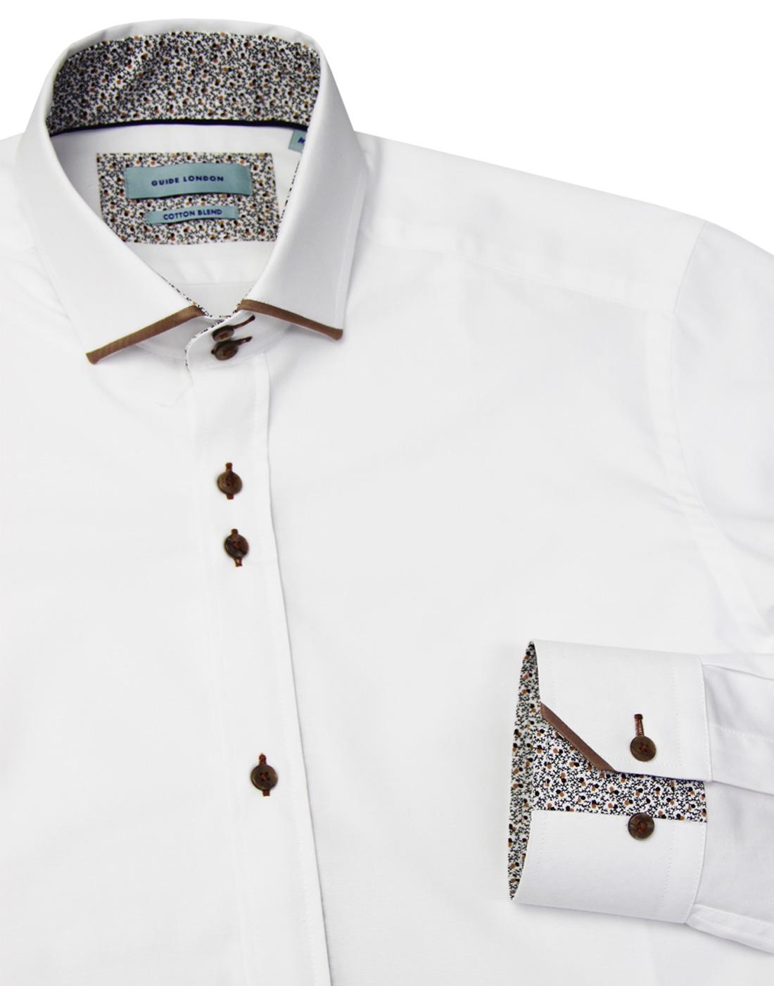 GUIDE LONDON Retro Mod Tipped Collar Smart Shirt in White