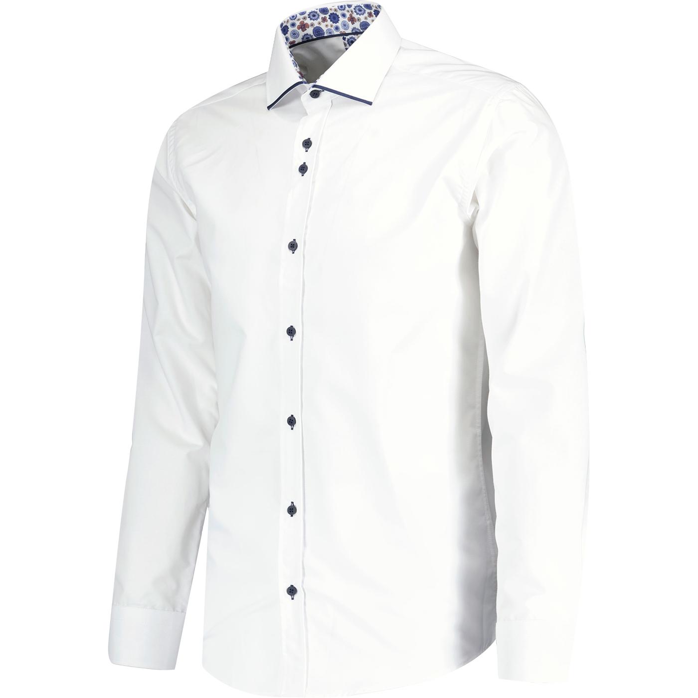 Guide London Retro Contrast Collar Tip Shirt in White