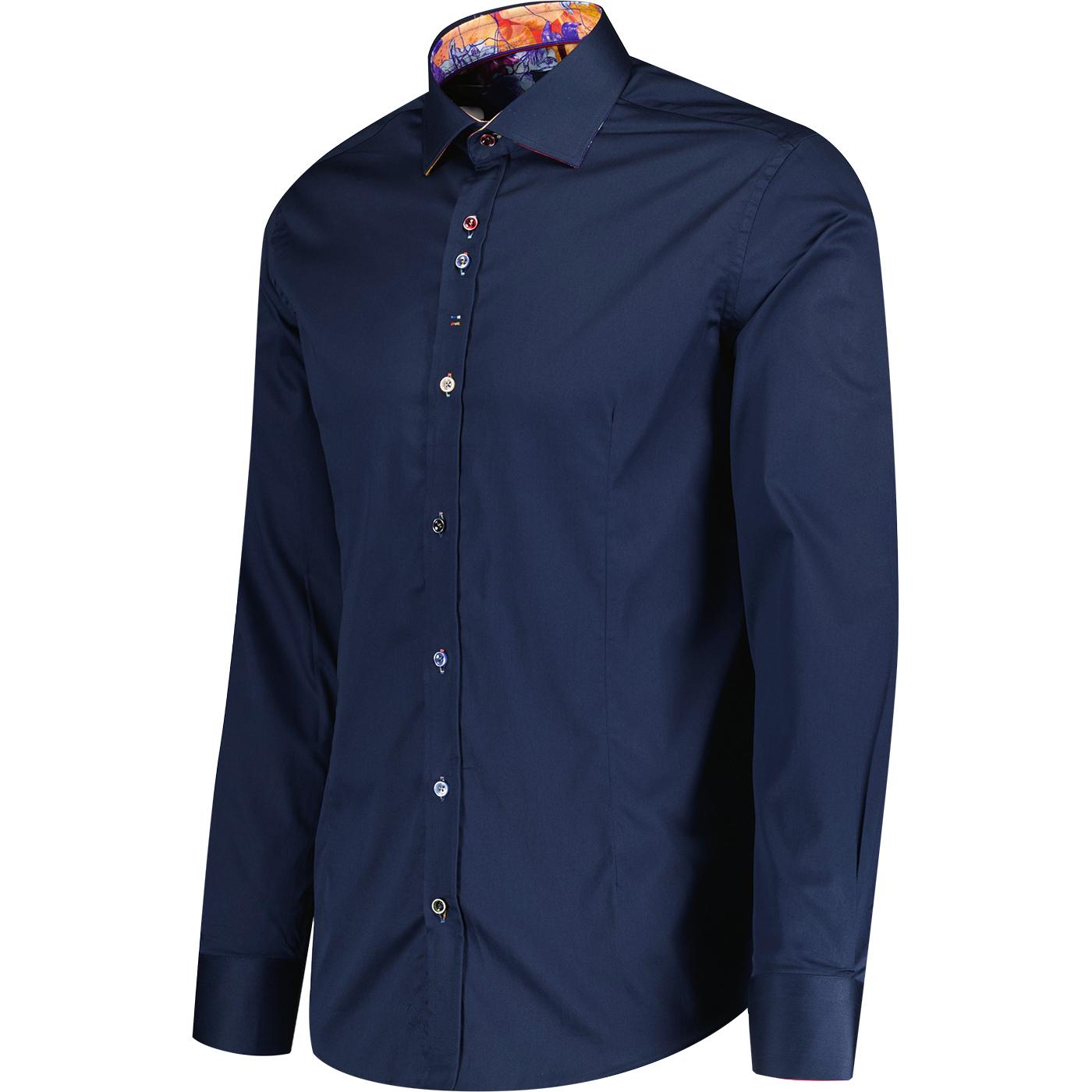 Guide London Retro Plain No More Long Sleeve Shirt in Navy