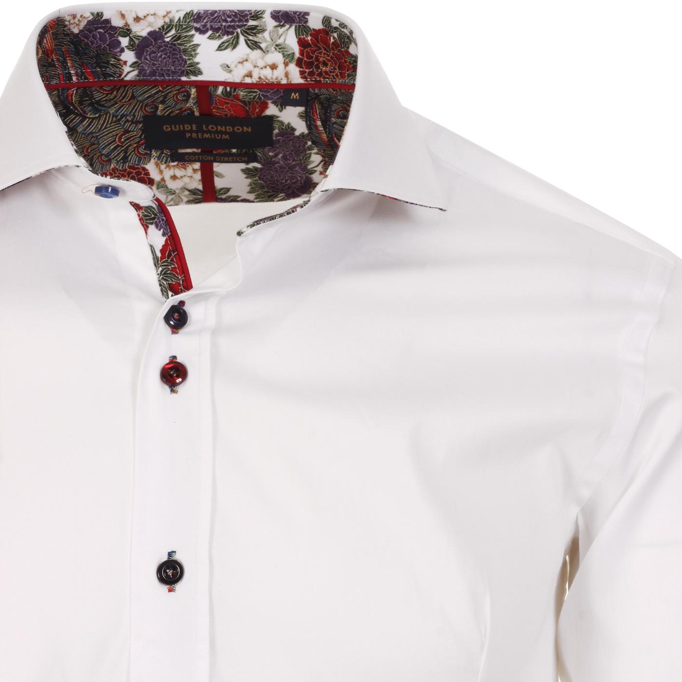 GUIDE LONDON Classic 60s Mod Plain Smart Shirt in White