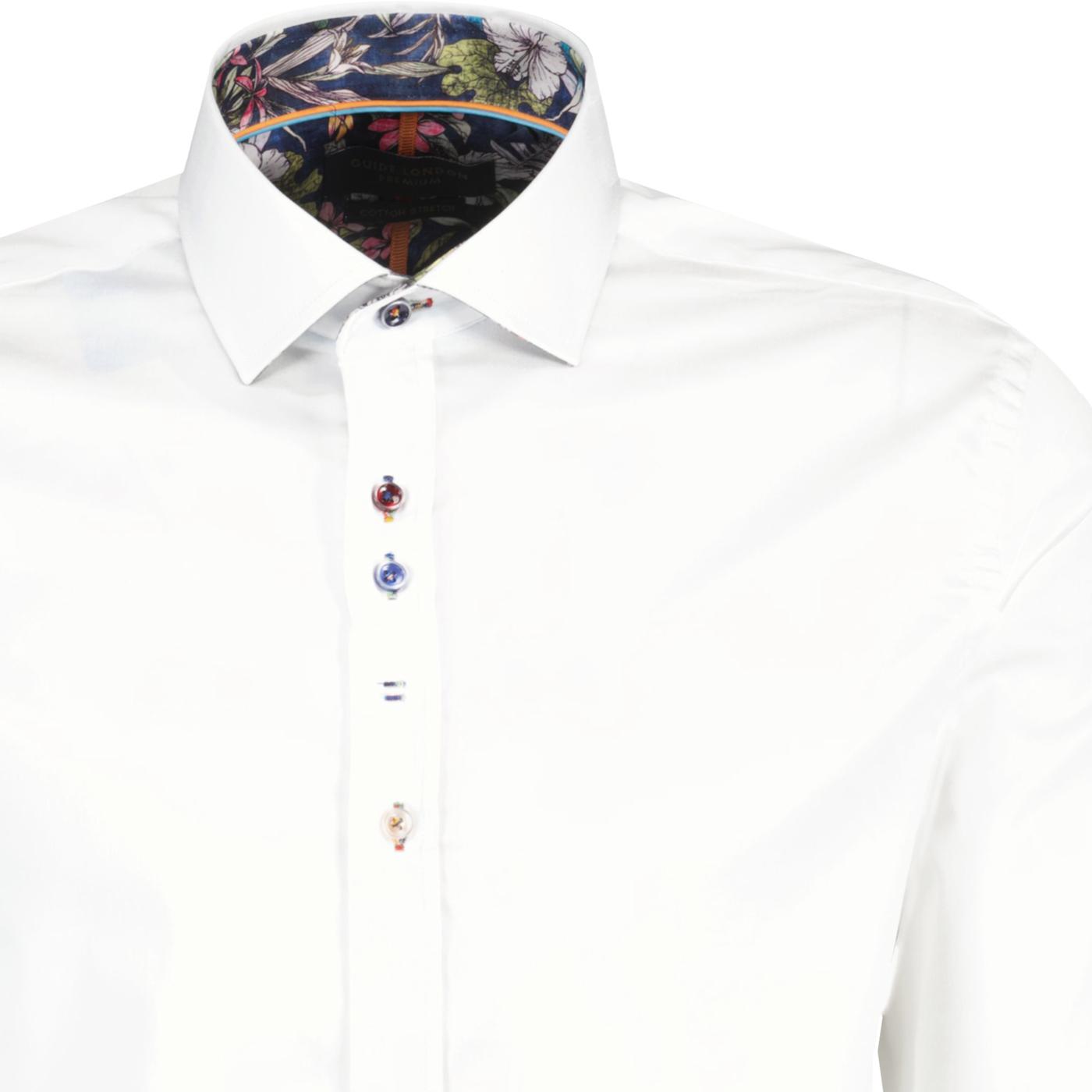 Guide London Plain Not Plain Long Sleeve Sateen Shirt in White