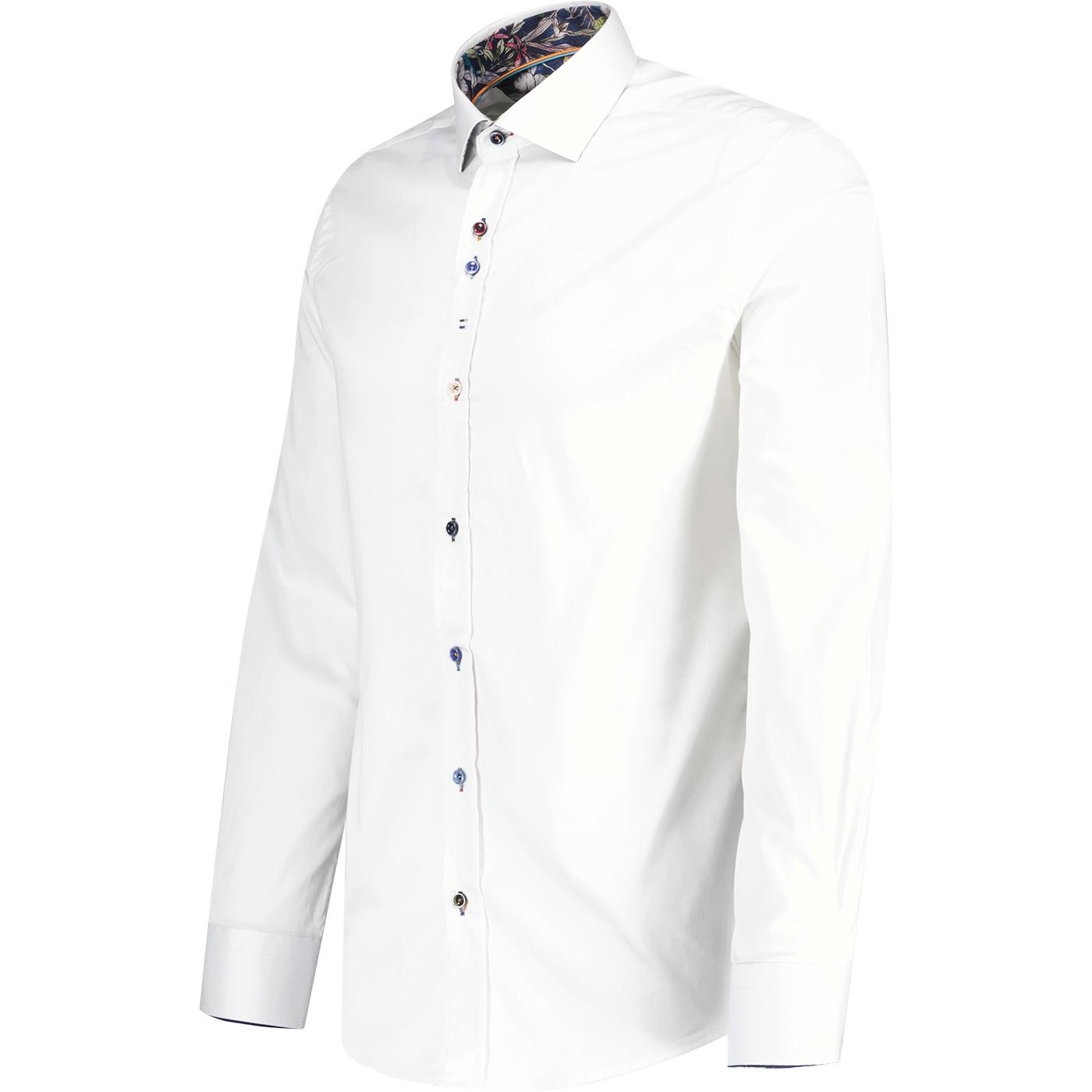 Guide London Plain Not Plain Long Sleeve Sateen Shirt in White