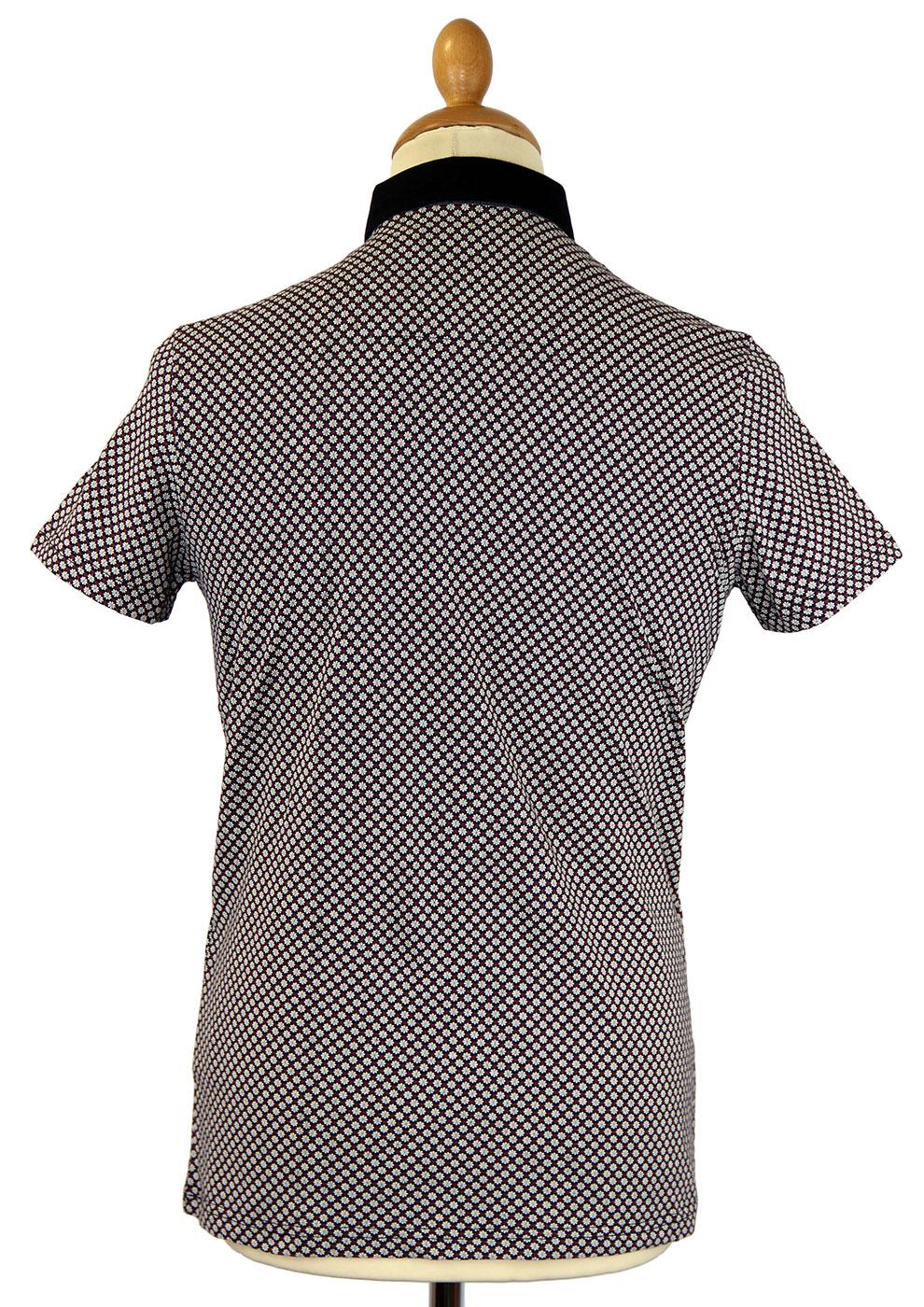 GUIDE LONDON Mini Floral Retro 60s Mod 2-Tone Print Polo Shirt