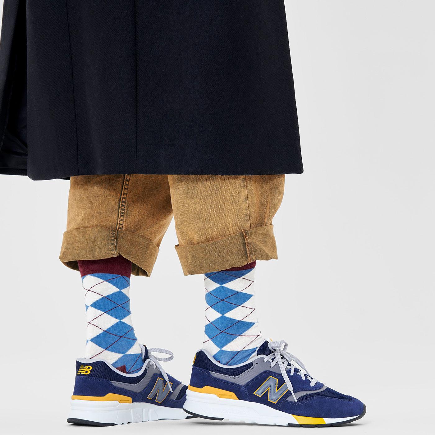 HAPPY SOCKS Men's Retro Mod Wool Argyle Socks in Ecru