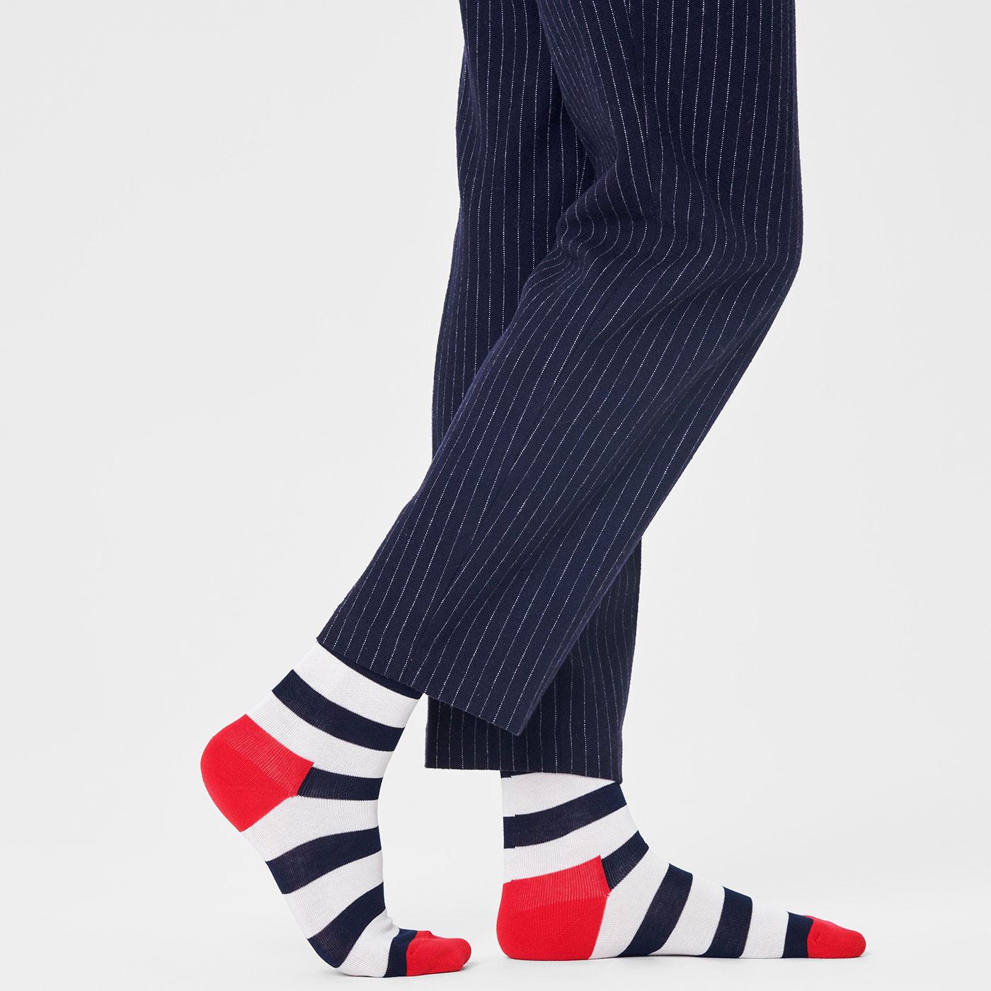 HAPPY SOCKS Men's Breton Block Stripe Socks in Navy/Ecru