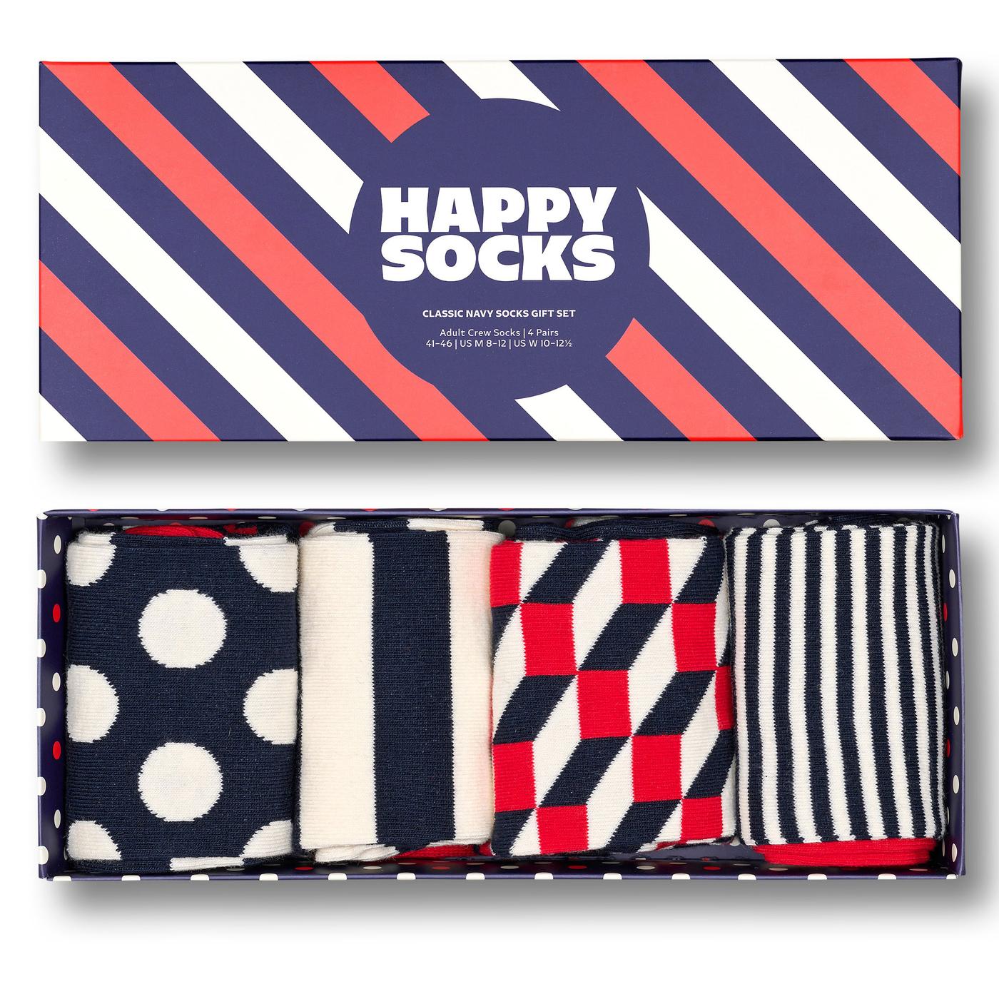 HAPPY SOCKS Classic Navy Red White 4 Pack Boxed Gift Set