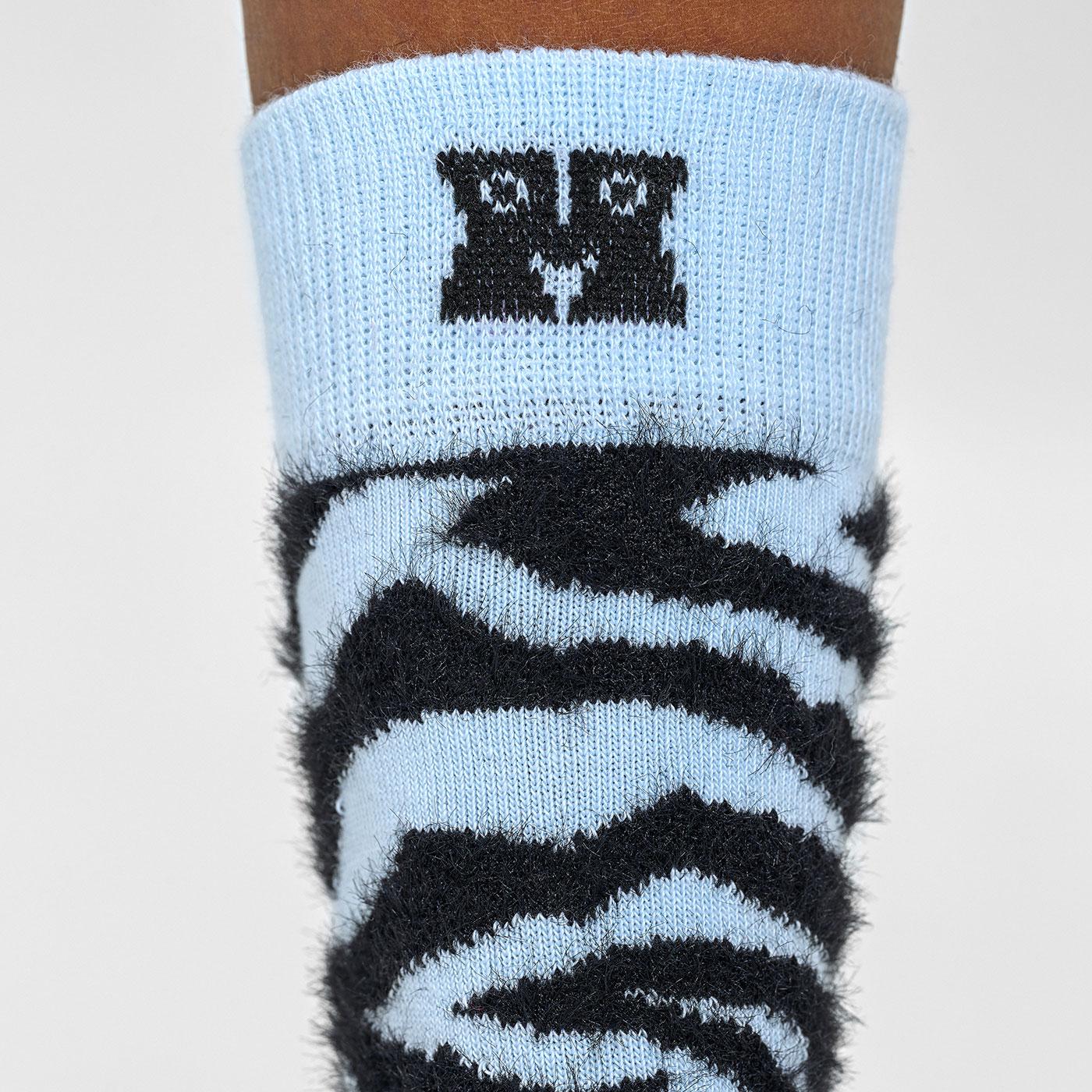 +Happy Socks Men Retro Fluffy Zebra Crew Socks in Blue/Black