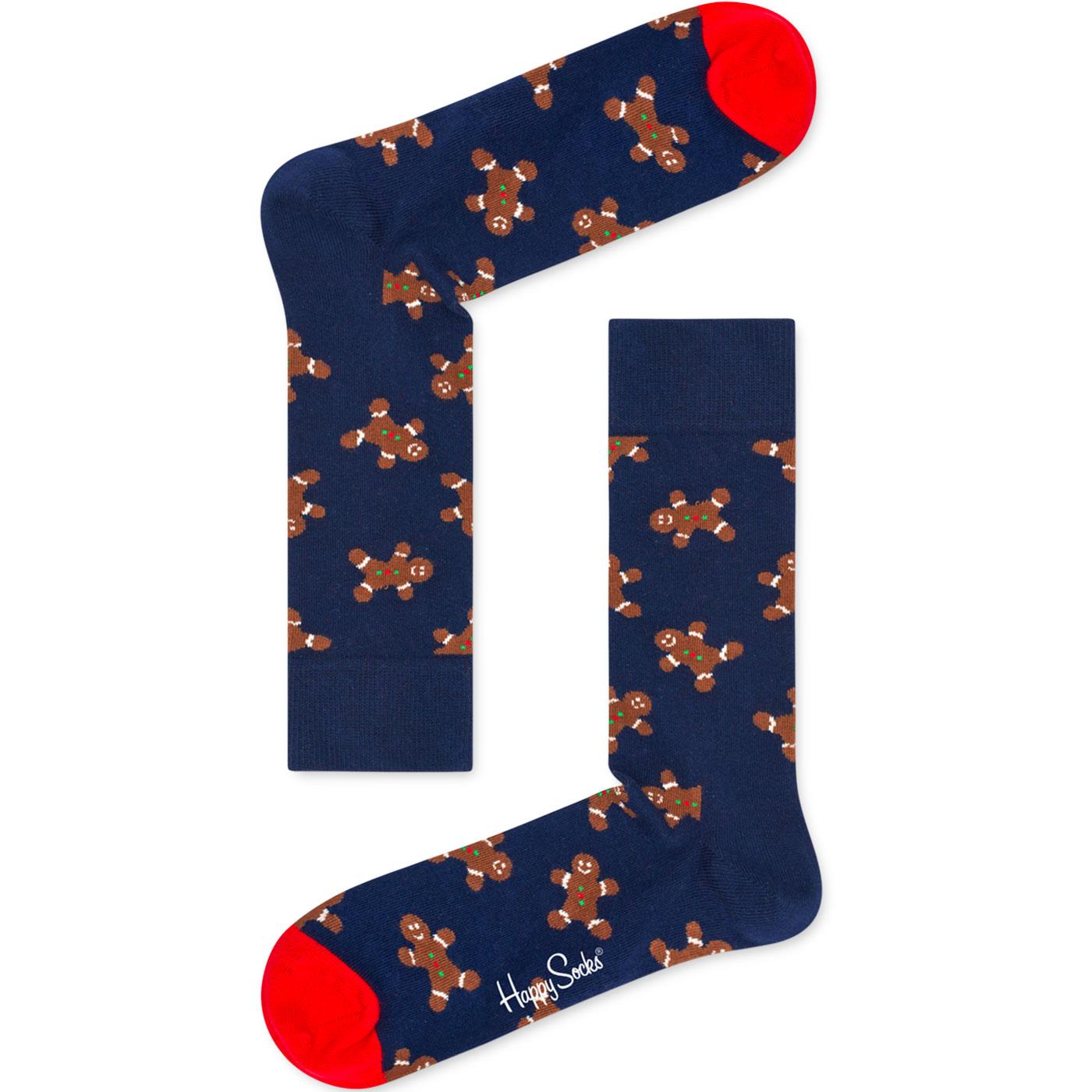 HAPPY SOCKS Gingerbread Man Combed Cotton Socks Navy
