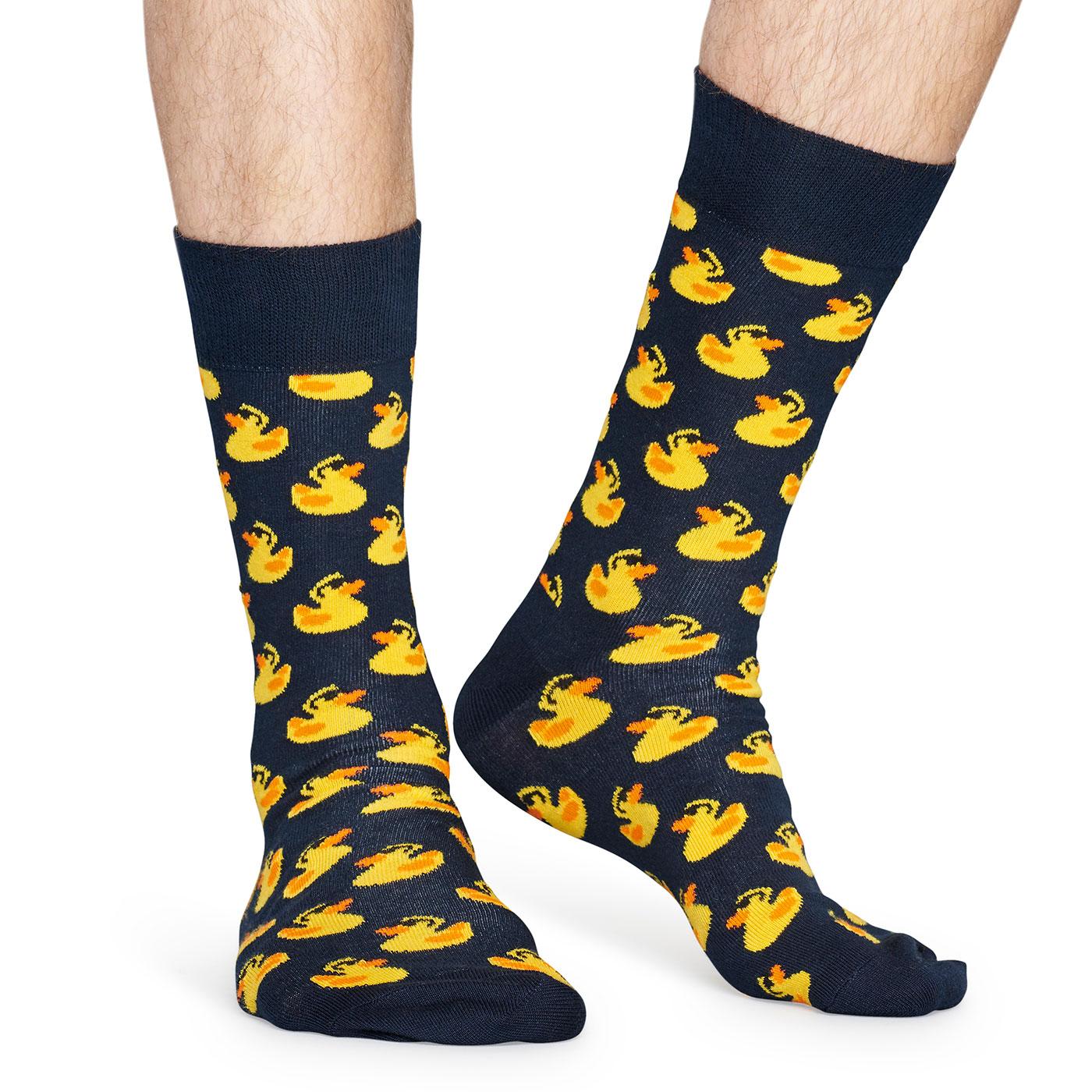 Happy Socks Combed Cotton Rubber Duck Socks Navy Yellow