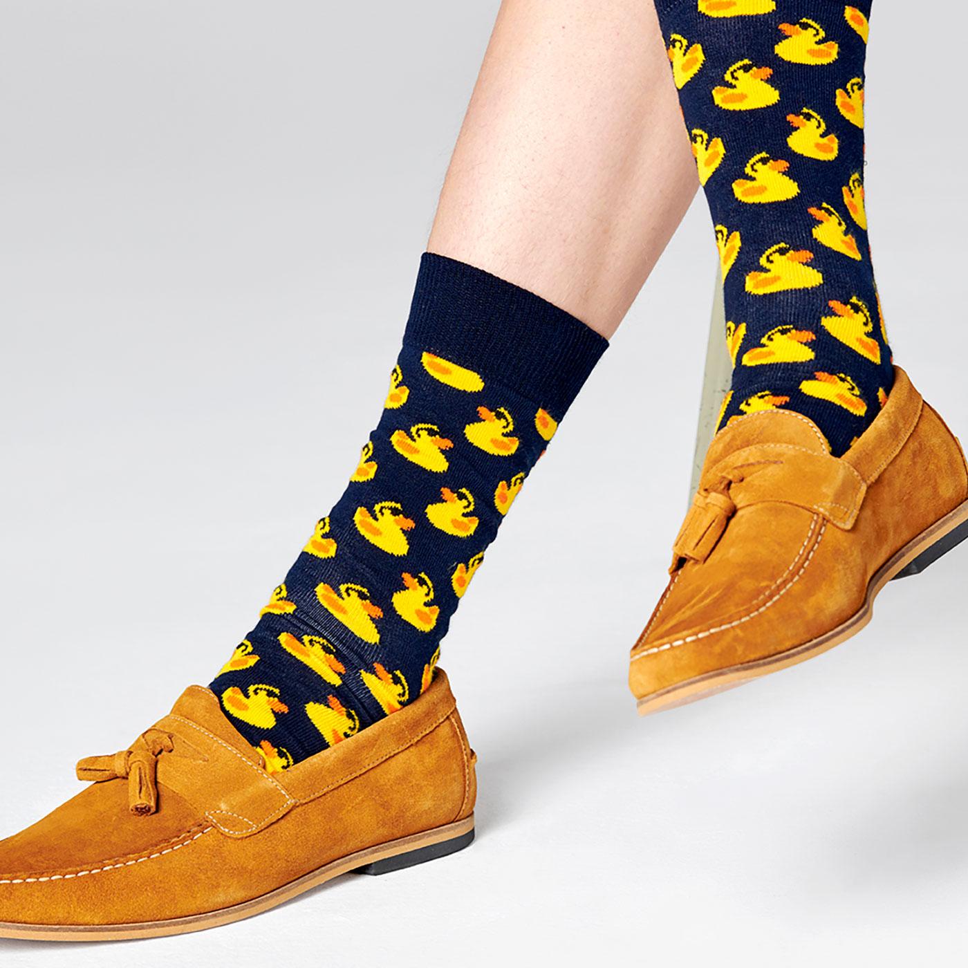 Happy Socks Combed Cotton Rubber Duck Socks Navy Yellow