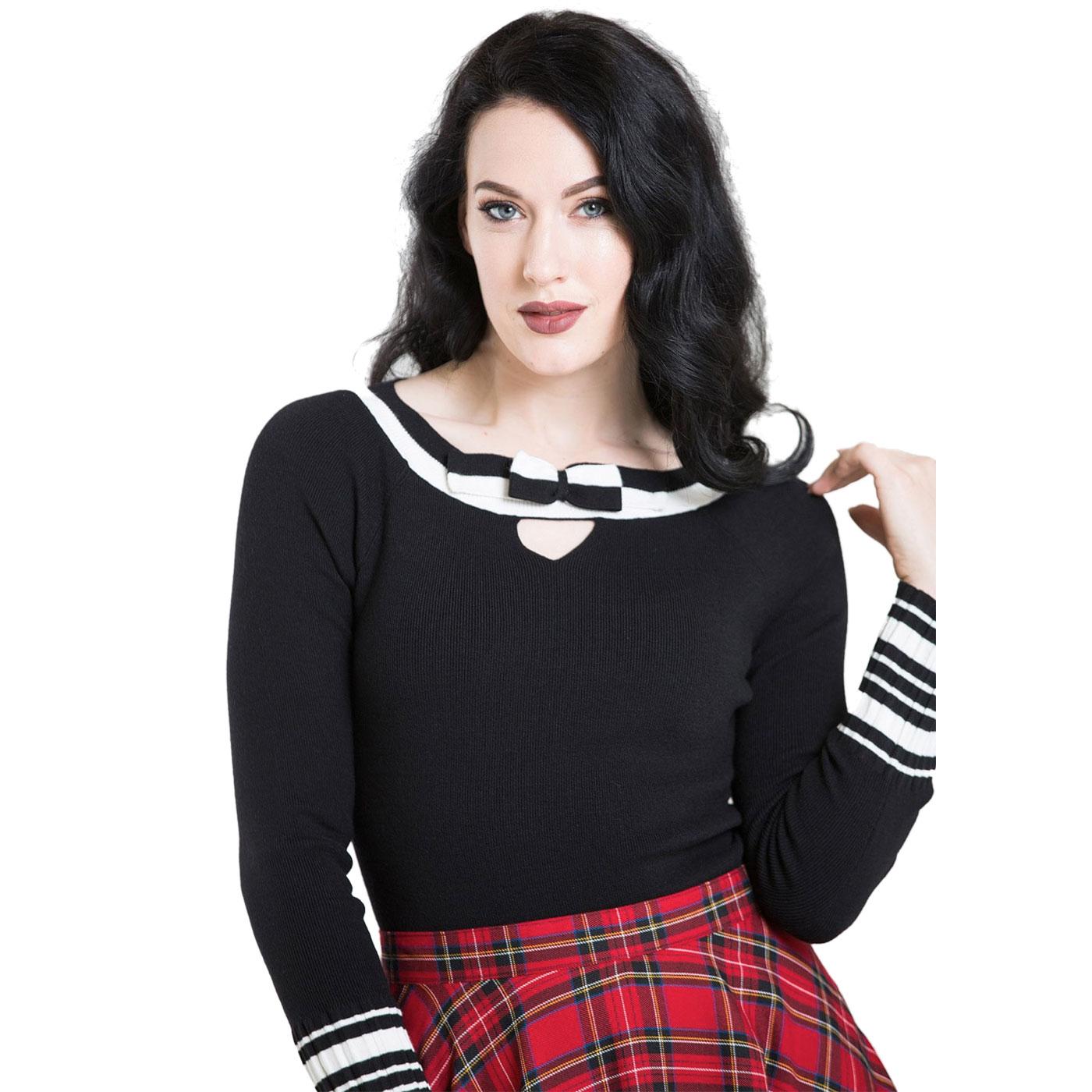 HELL BUNNY Elodie Stripe Contrast 50s Jumper Black