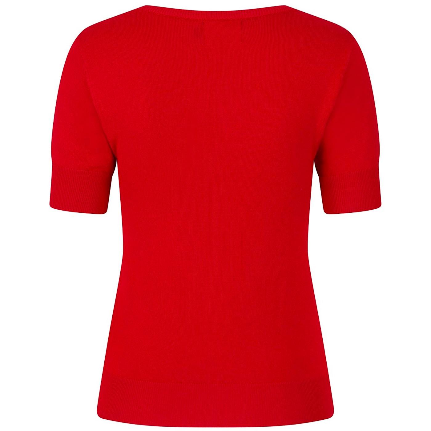 HELL BUNNY Heart Retro Heart Cut Out Knitted Top in Red