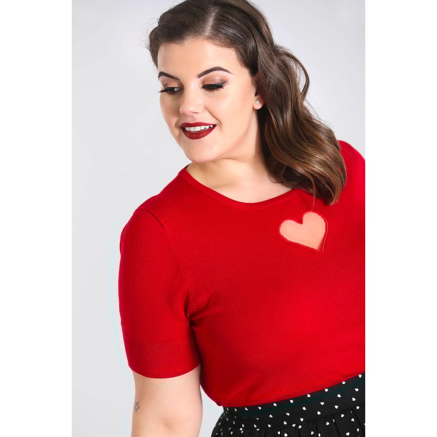 HELL BUNNY Heart Retro Heart Cut Out Knitted Top in Red