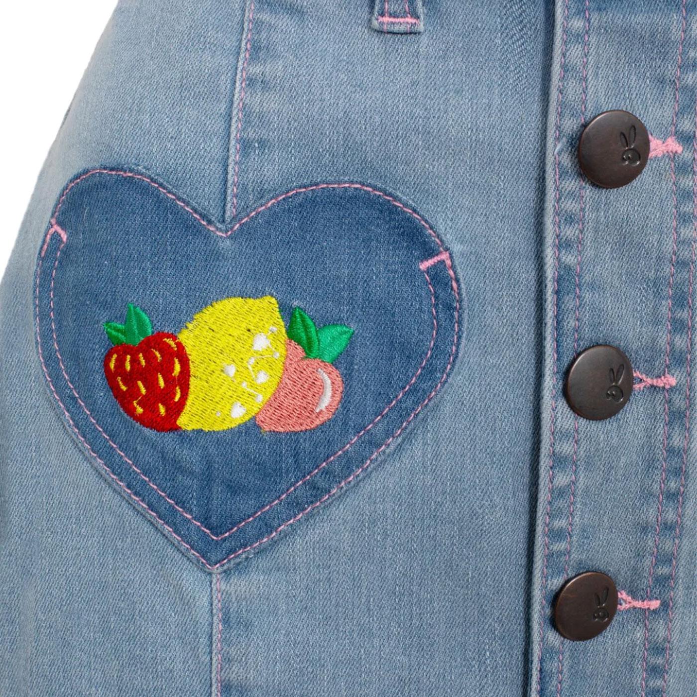 Hell Bunny Molly Heart Pocket Retro 70s Denim Mini Skirt Blue