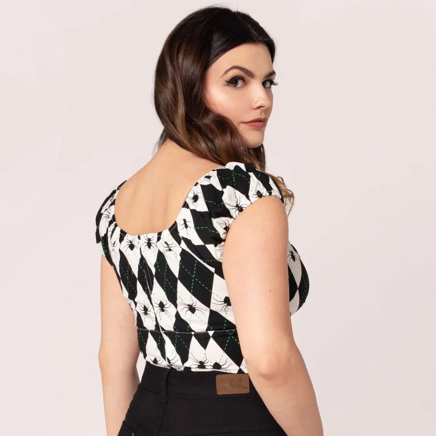 Hell Bunny Regina Women's Spider Argyle Halloween Top