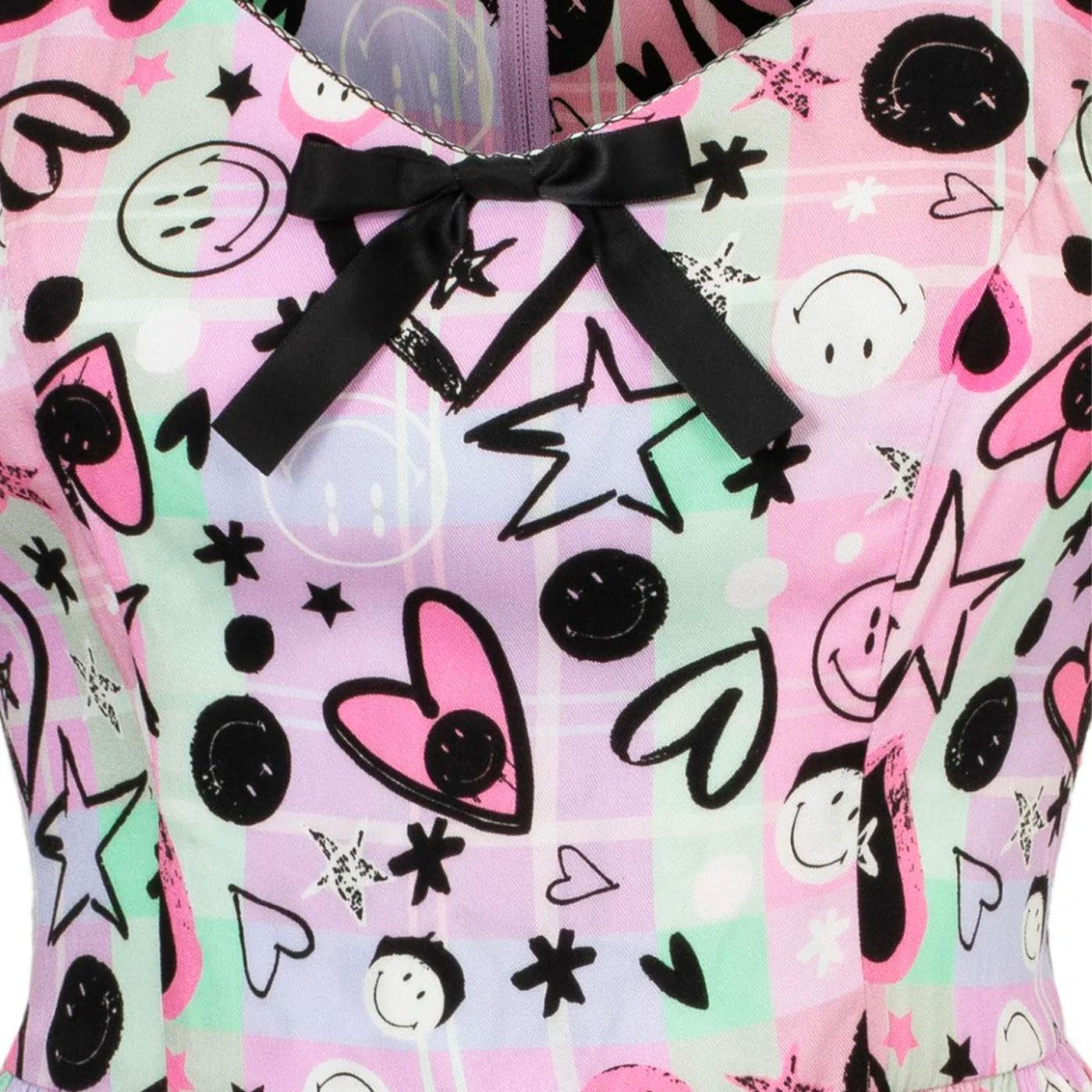 Hell Bunny x Smiley® Originals Robbie Tartan Mini Dress in Pink