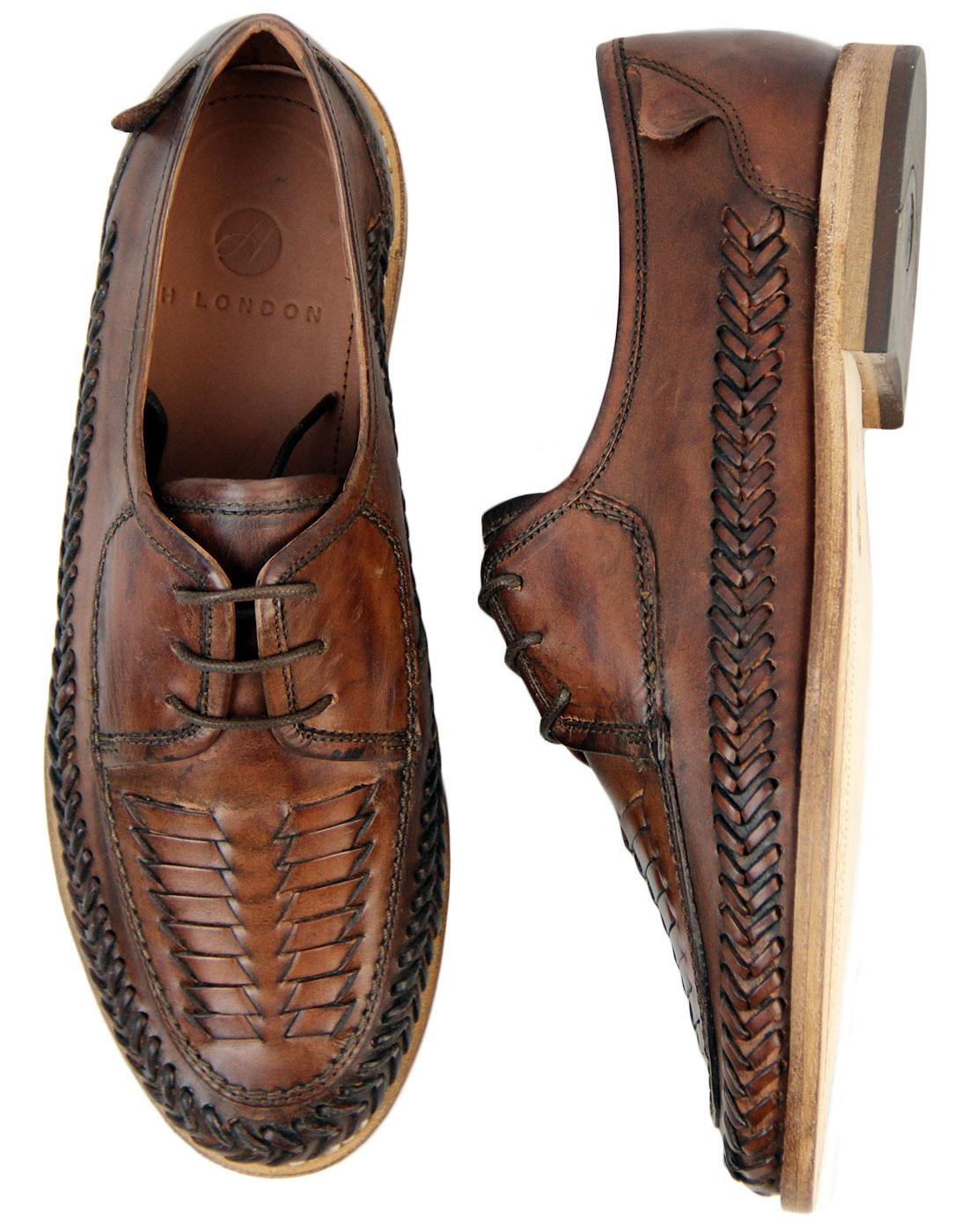 H by HUDSON Anfa Rtero 60s Mod Woven Leather Summer Shoes Cognac