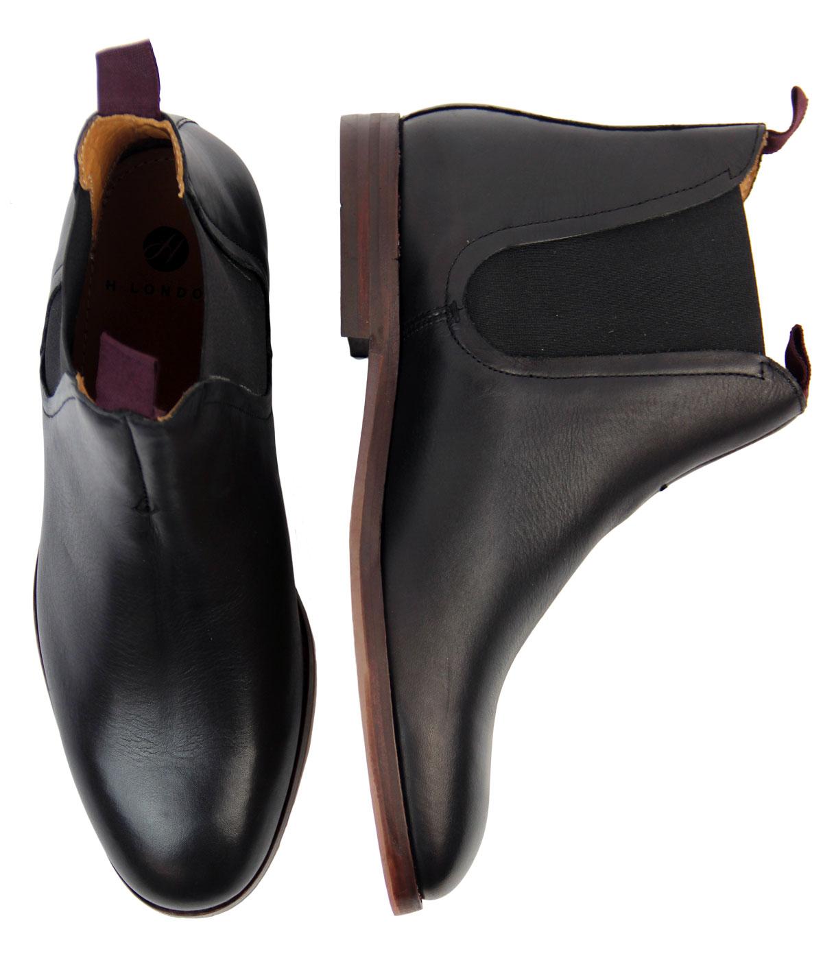 H BY HUDSON Tamper Retro Mod Smooth Leather Chelsea Boots Black