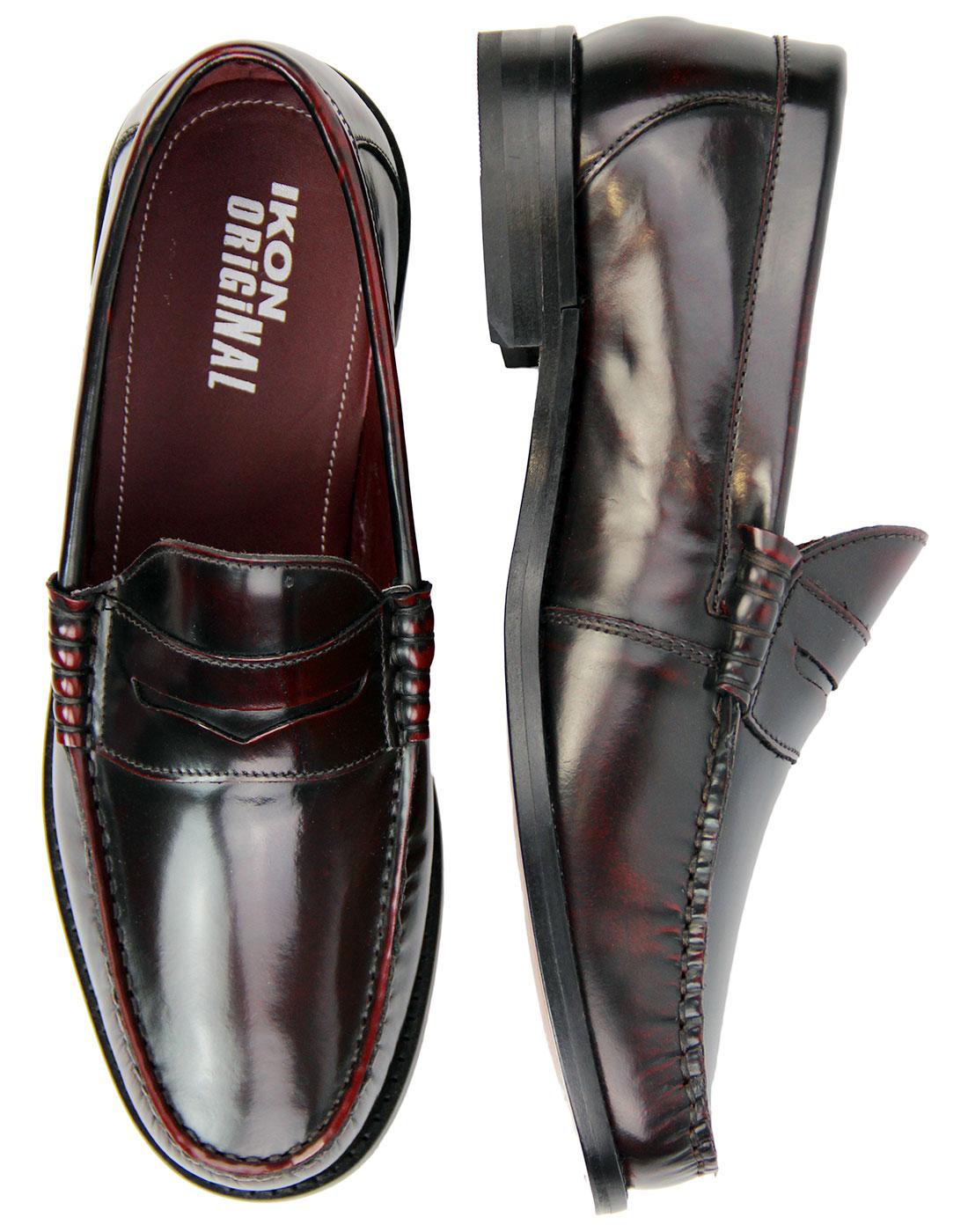 IKON ORIGINAL Albion Retro 1960s Mod Hi Shine Penny Loafers Bordo