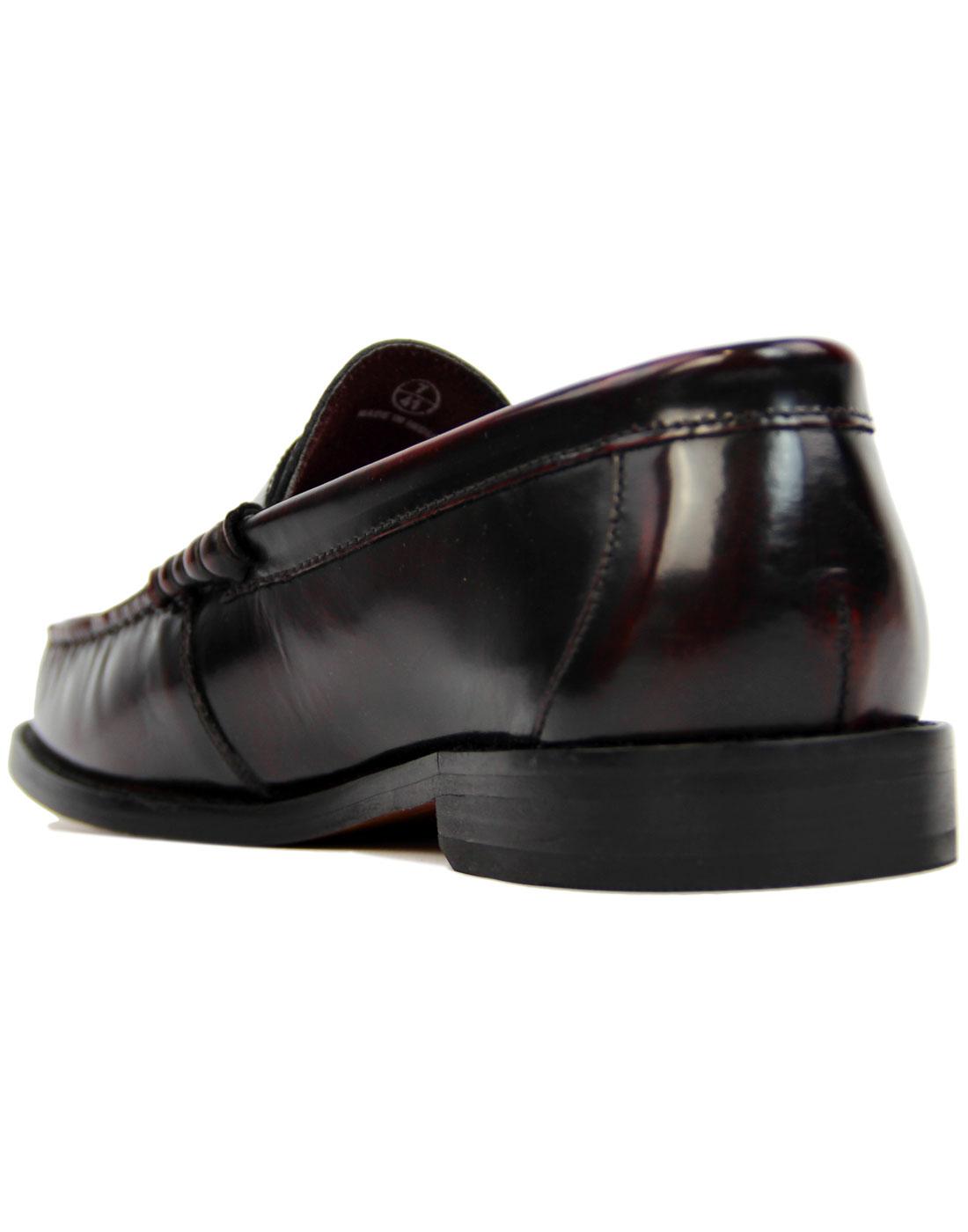 IKON ORIGINAL Albion Retro 1960s Mod Hi Shine Penny Loafers Bordo