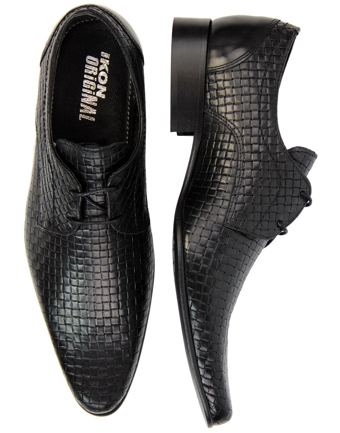 IKON ORIGINAL Buckler Men's Retro Mod Basketweave Shoes in Black