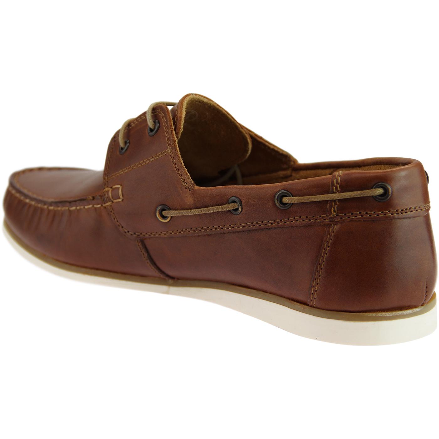 IKON Orlando Retro Mod Leather Nautical Boat Shoes in Tan