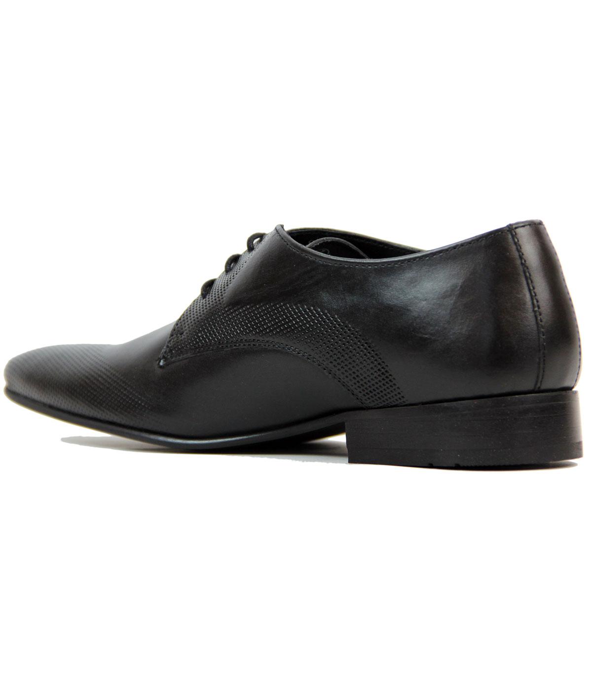 IKON Jackson Retro 60s Mod Pin Punch Wingtip Derby Shoes in Black