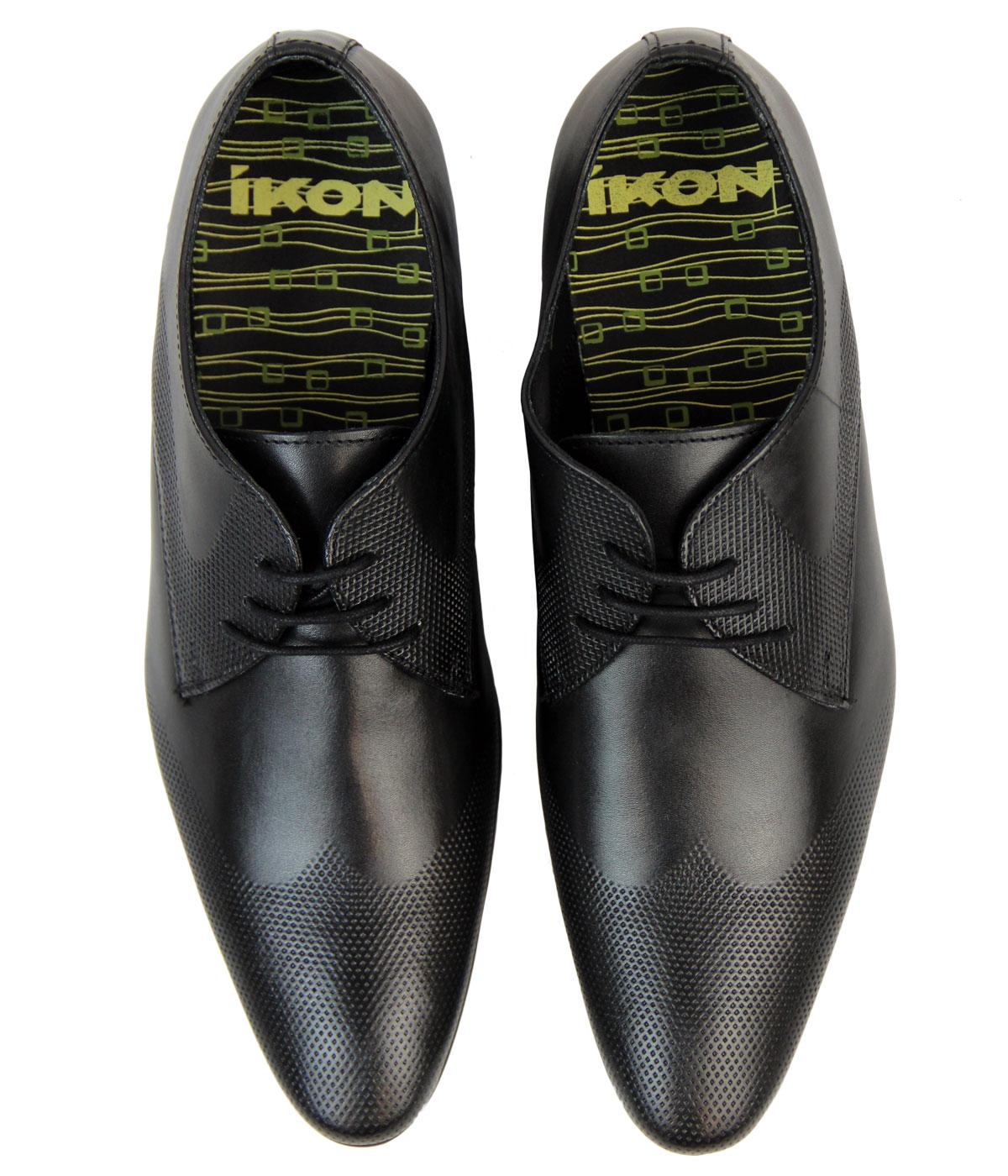 IKON Jackson Retro 60s Mod Pin Punch Wingtip Derby Shoes in Black