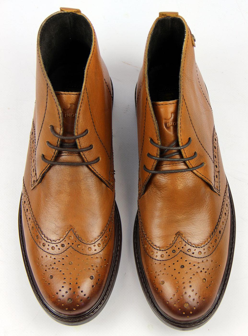IKON Oslo Retro Indie Mod Leather Brogue Worker Boots Tan
