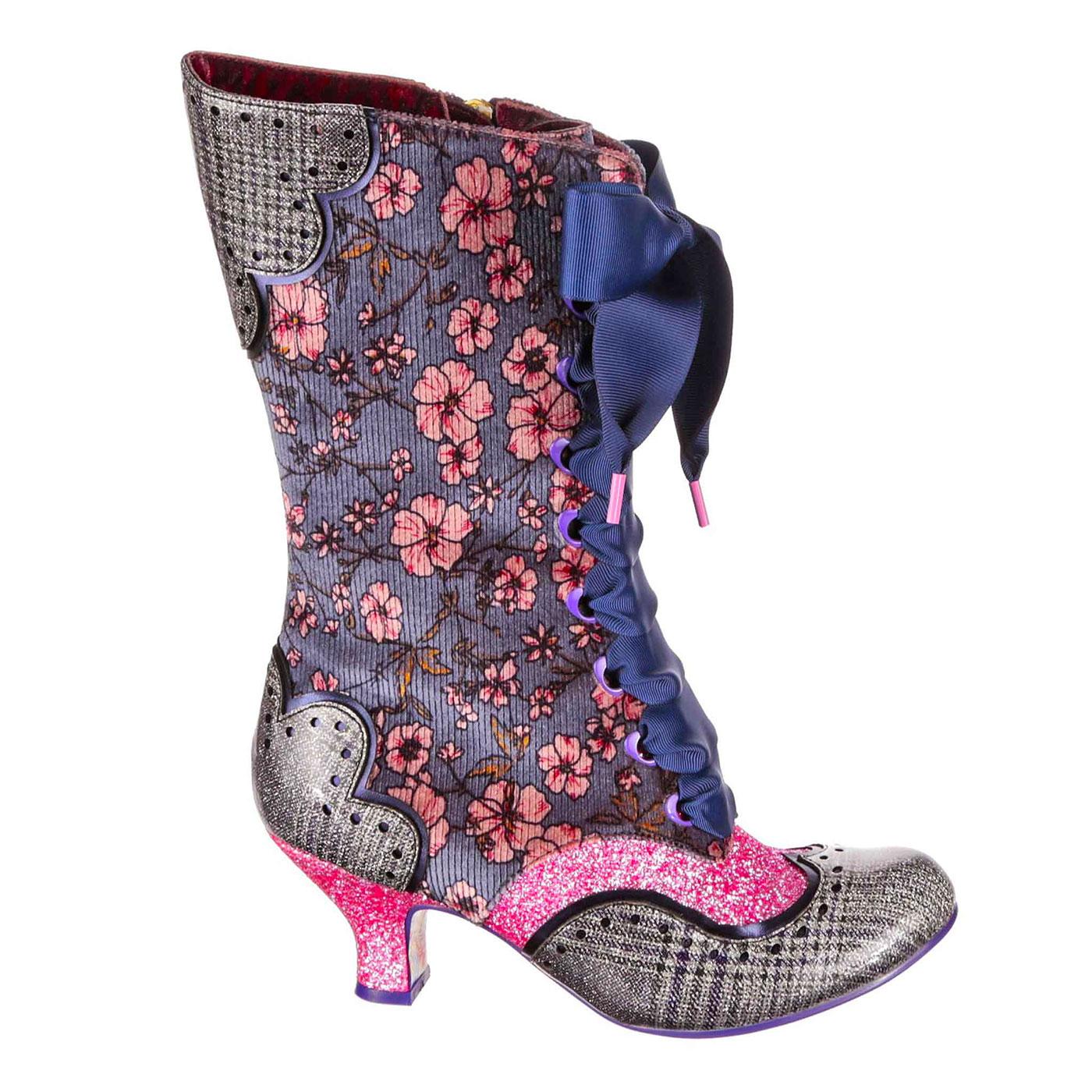 Irregular Choice Chimney Smoke Retro Heel Boots in Blue
