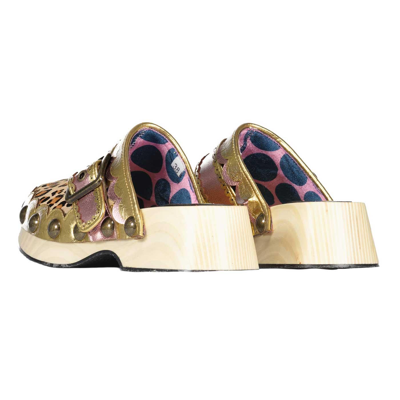 Clever Clog Irregular Choice Retro 70s Clogs in Gold and Beige