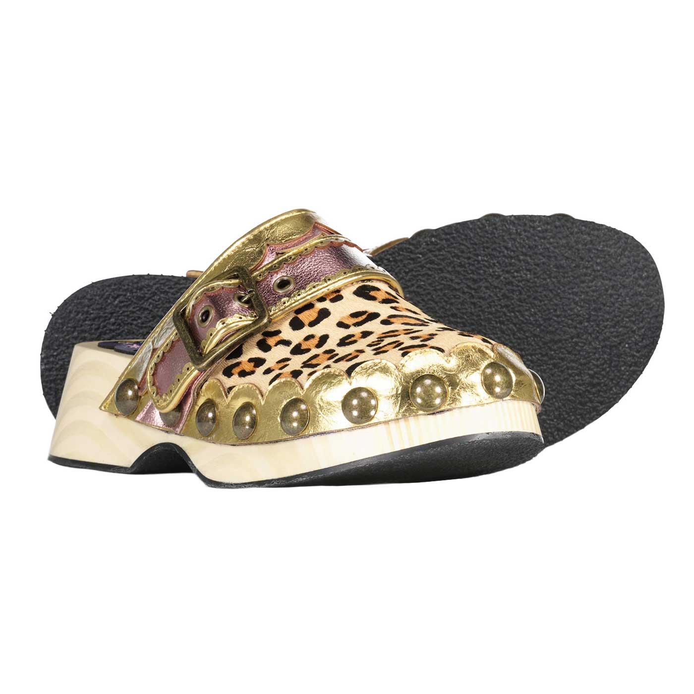 Clever Clog Irregular Choice Retro 70s Clogs in Gold and Beige