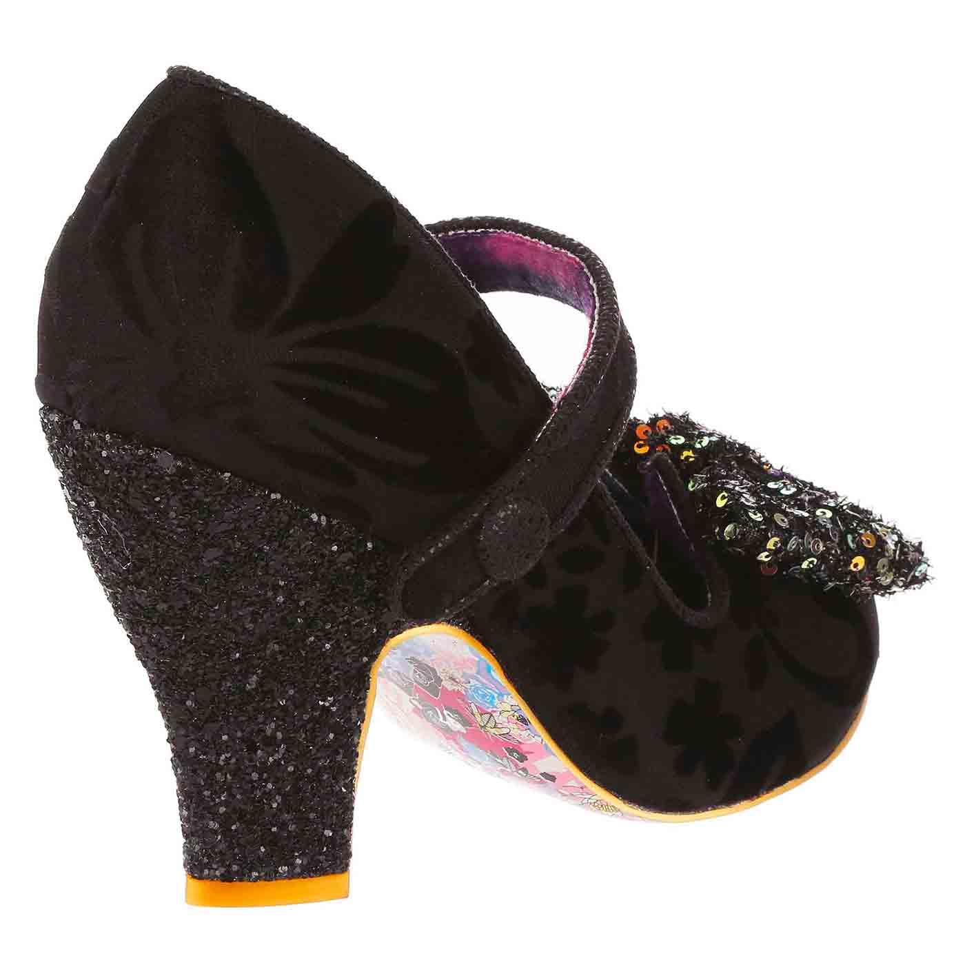 IRREGULAR CHOICE Fancy That Retro Floral Velvet Heels Black