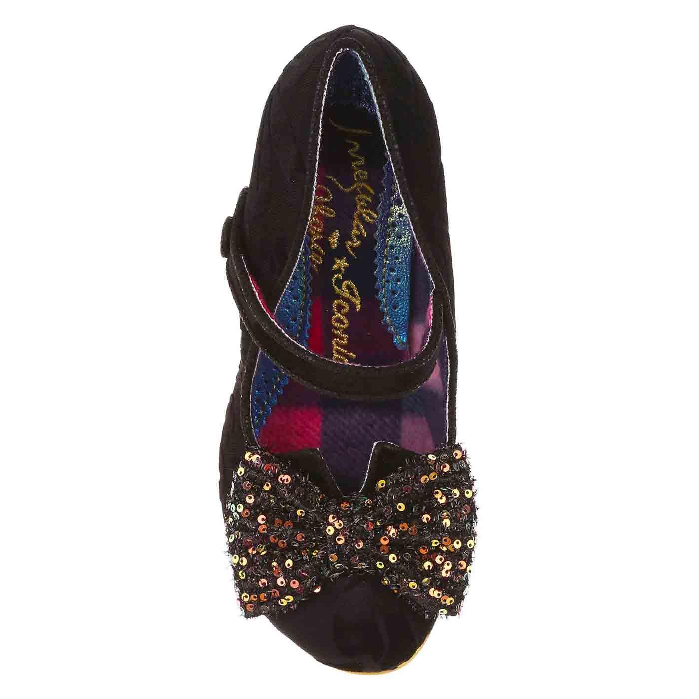 IRREGULAR CHOICE Fancy That Retro Floral Velvet Heels Black