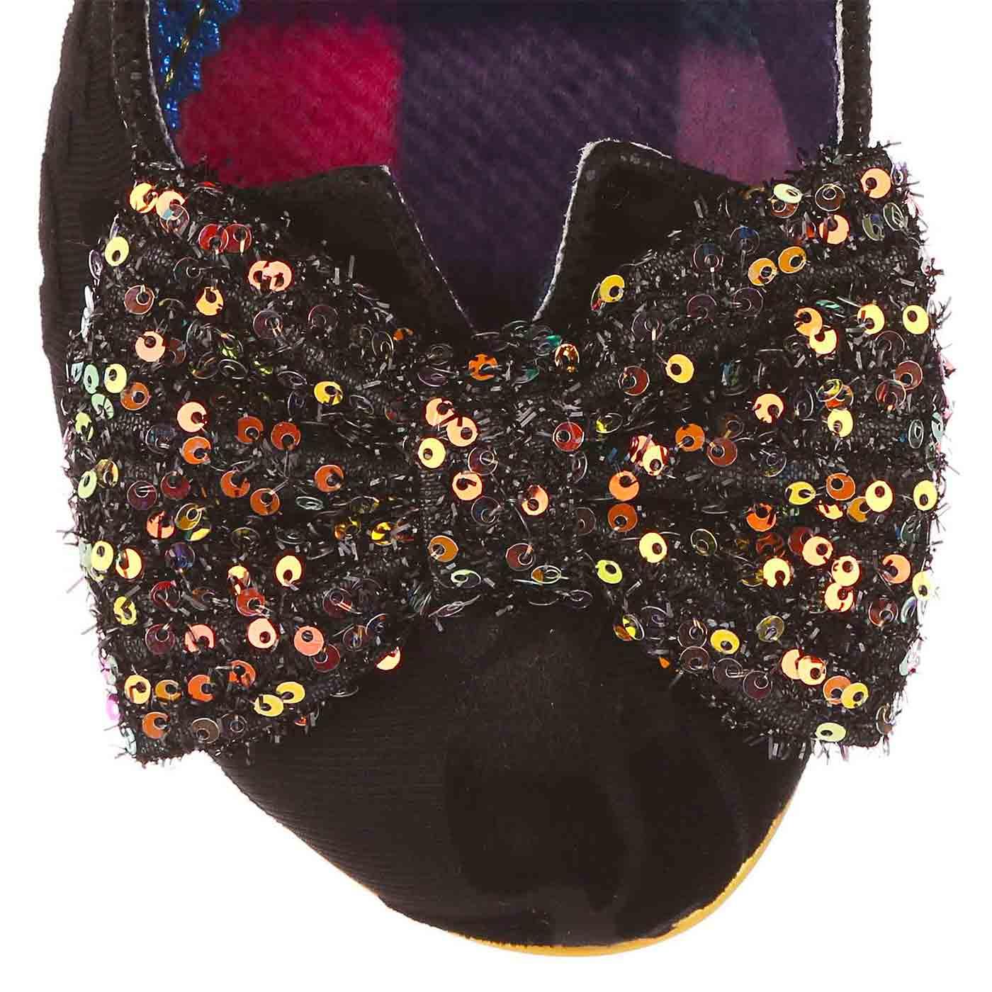 IRREGULAR CHOICE Fancy That Retro Floral Velvet Heels Black